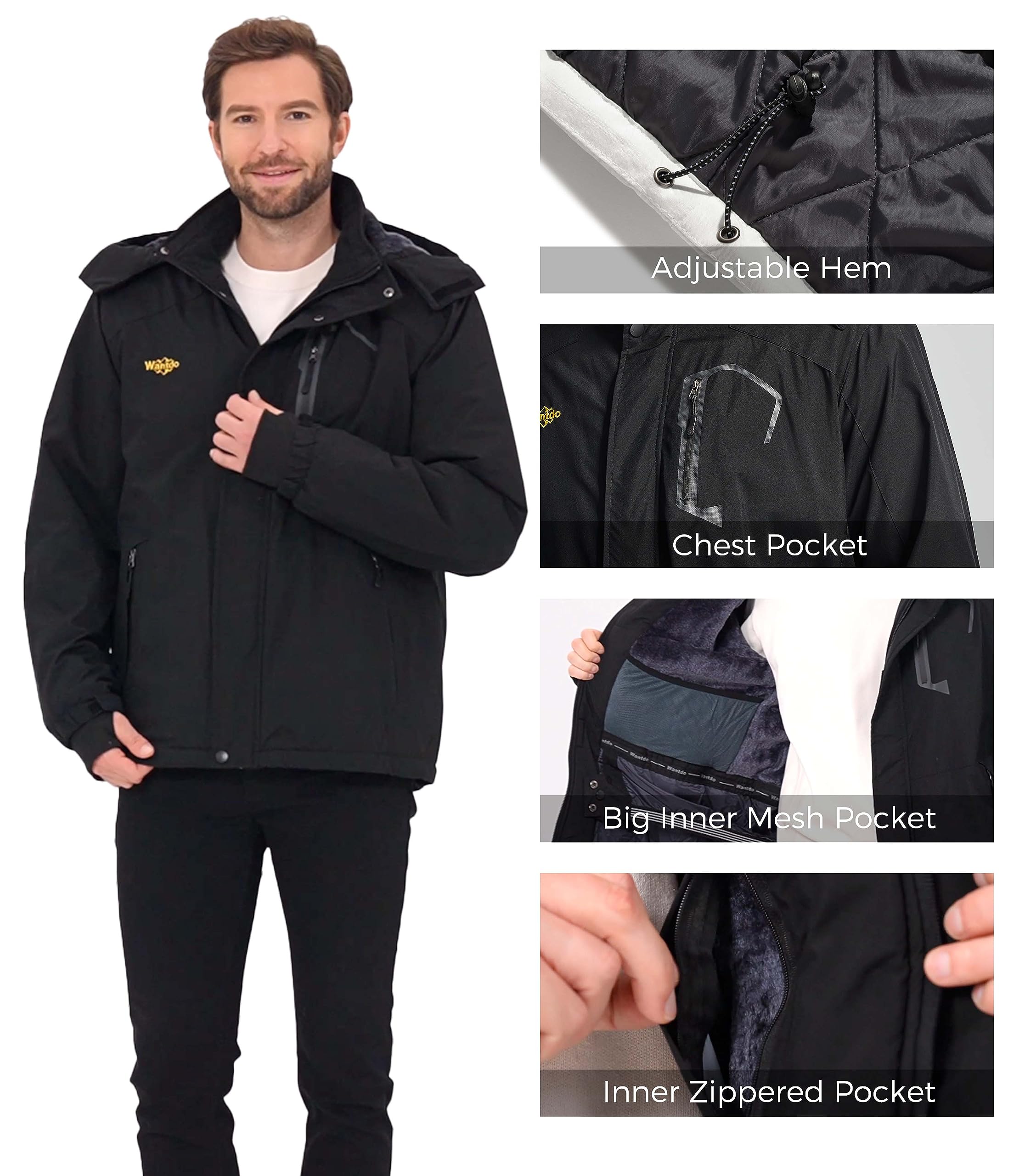 wantdo Men's Waterproof Ski Jacket Windproof Parka Warm Snowboard Jacket Navy L