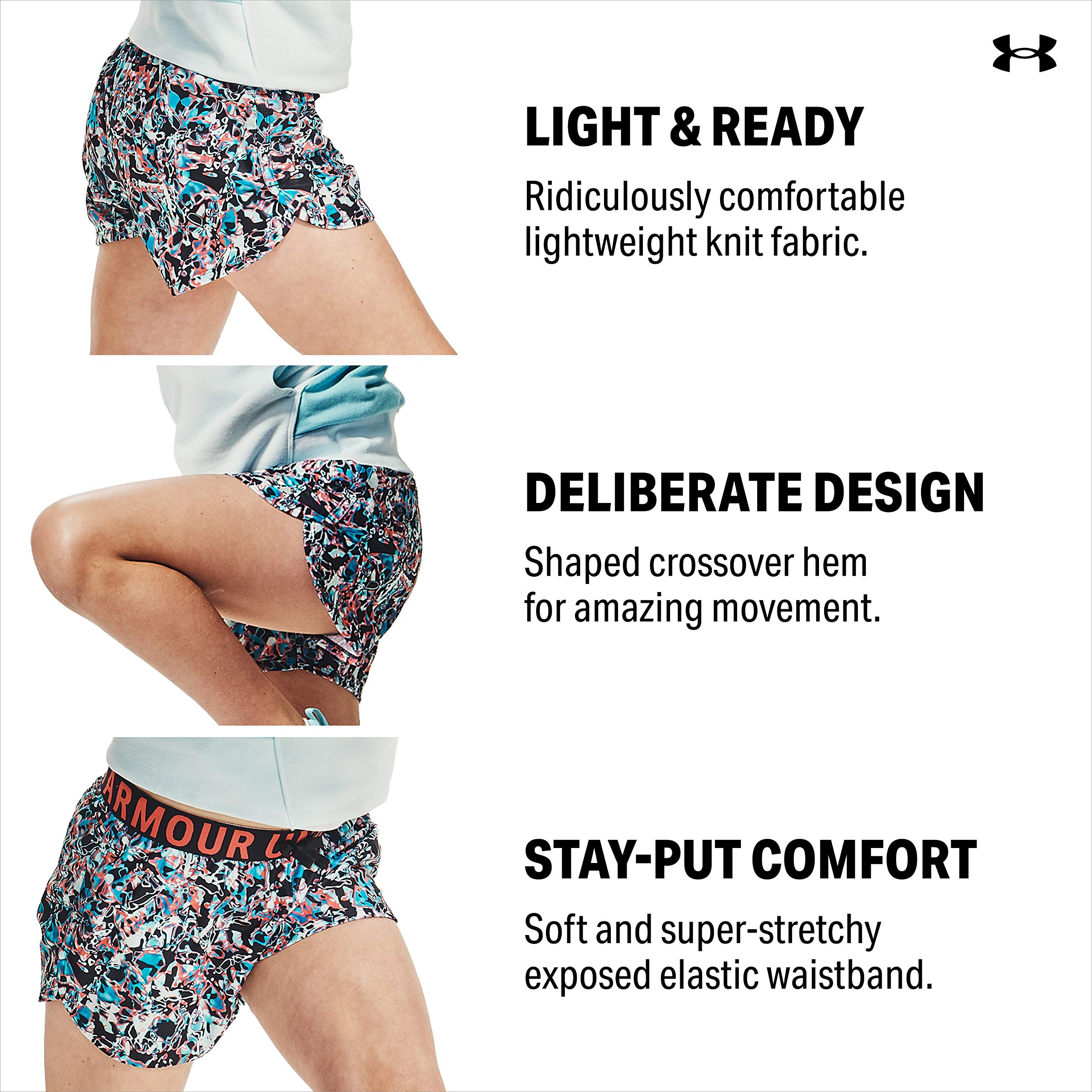 Under Armour Play Up Printed Workout Gym Short, Black (001)/Metallic Silver, Youth Large
