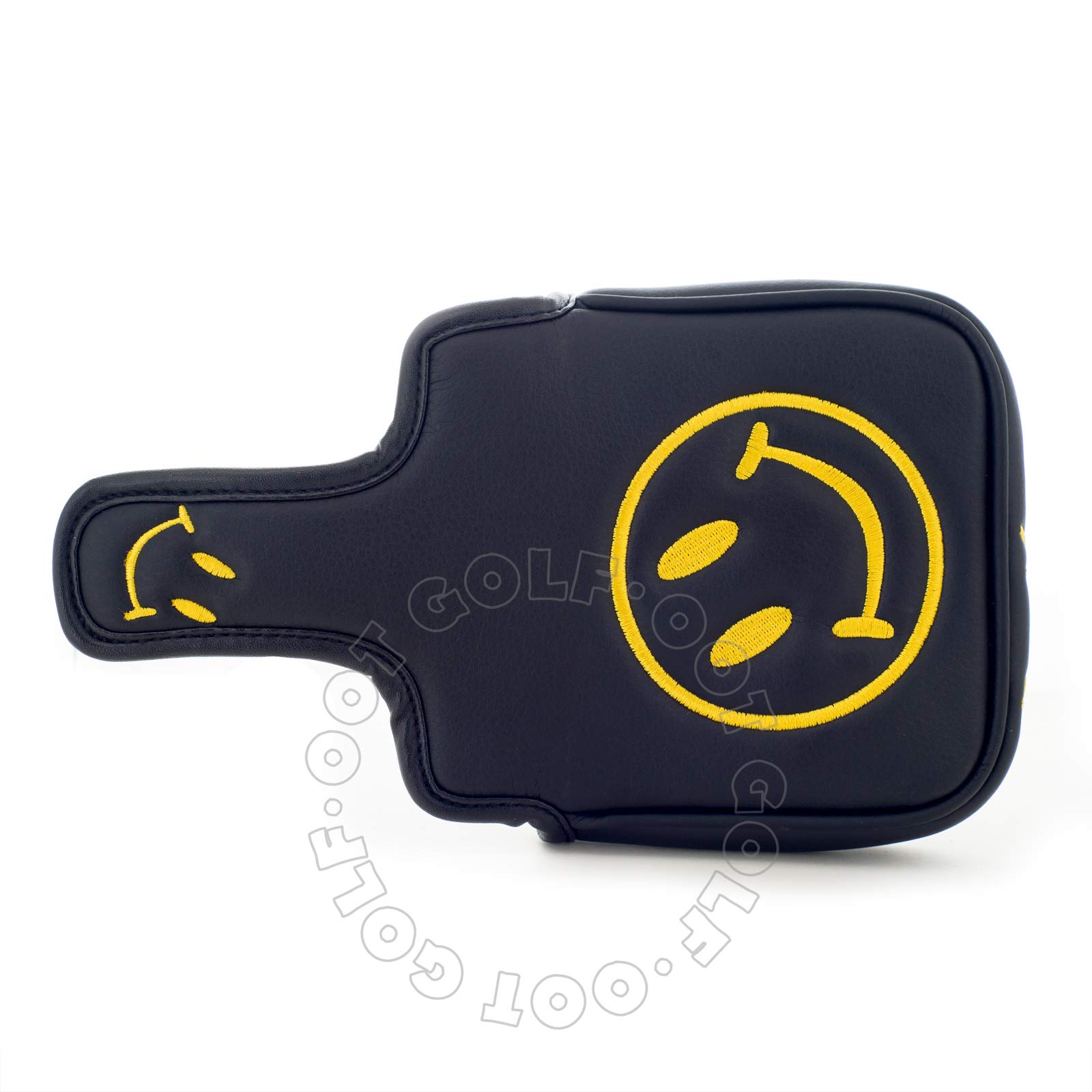 Smile Face Golf High-MOI Mallet Putter Headcover, Heel Shaft, Black, Head Cover