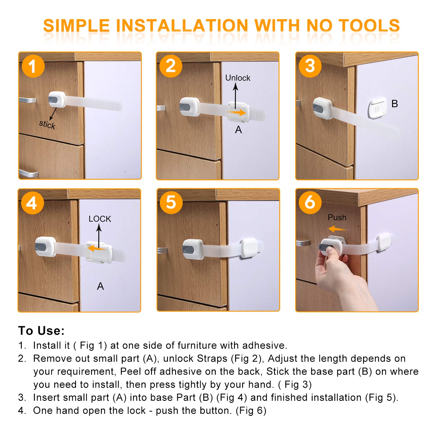 Vmaisi Baby Proofing Cabinet Locks - Childproofing Adjustable Multi Use Straps Latches for Drawers, Fridge, Dishwasher, Toilet Seat, Cupboard, Closet, Oven,Trash Can, Adhesive No Drilling (Grey)