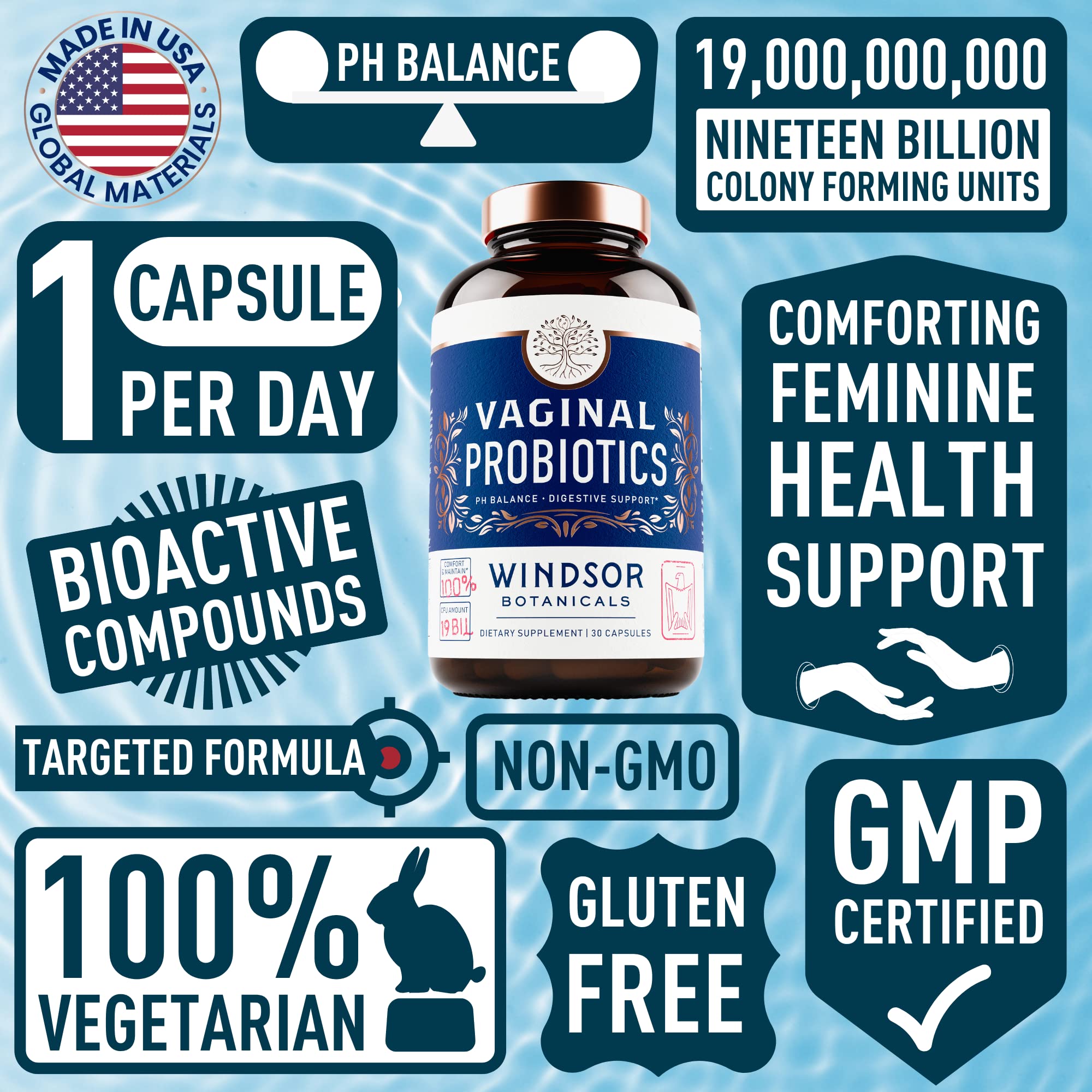 Vaginal Probiotics for Women - 19Bil CFU Lactobacillus Salivarius Probiotic for PH Balance, Digestive, Gut Health - Feminine Balance Complex Probiotics for Women BV Support Supplements - 30 Capsules