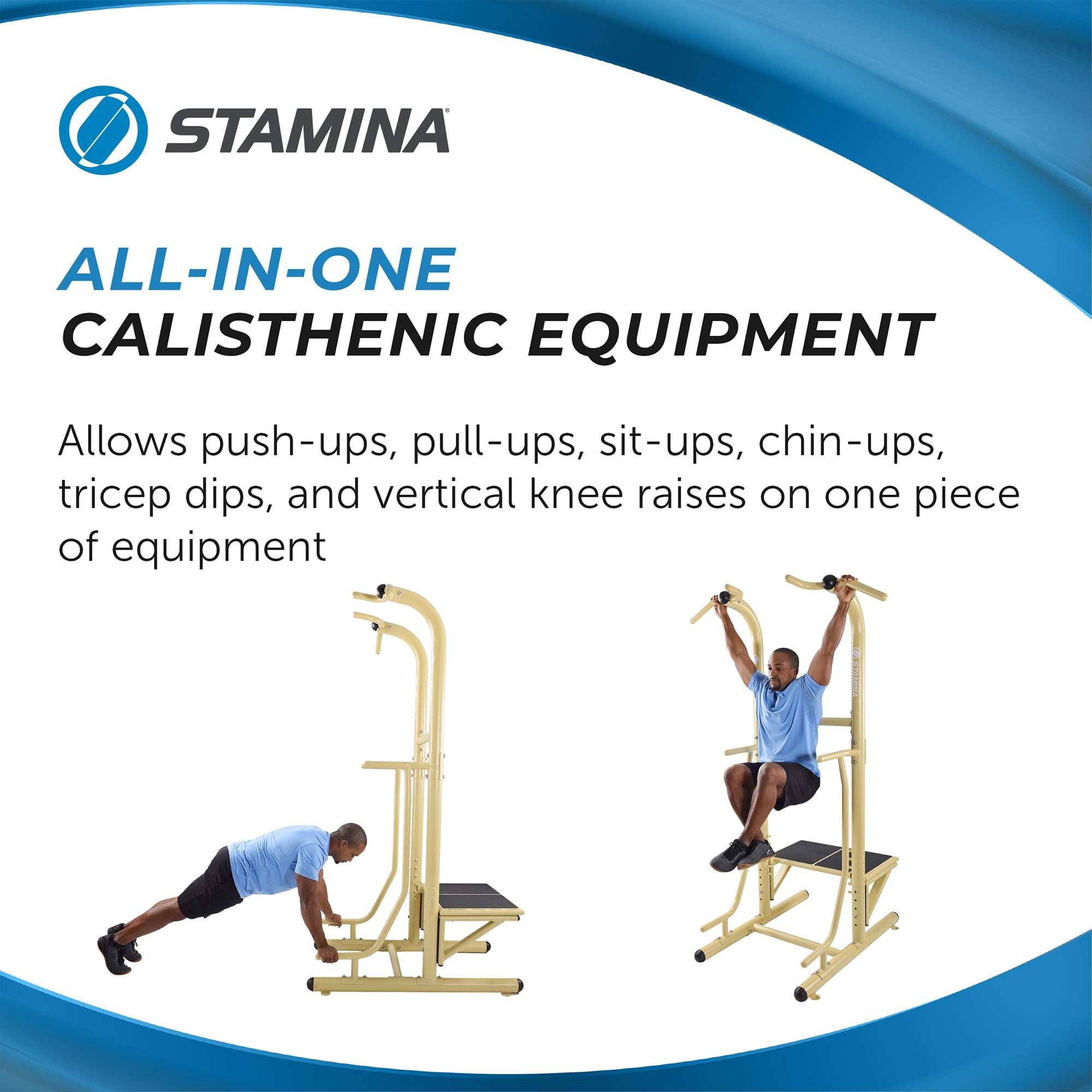 Stamina Outdoor Fitness Power Tower Pro with Plyo Box - Dip Bar Pull Up Bar Station with Smart Workout App - Dip Bars for Home Workout - Up to 300 lbs Weight Capacity
