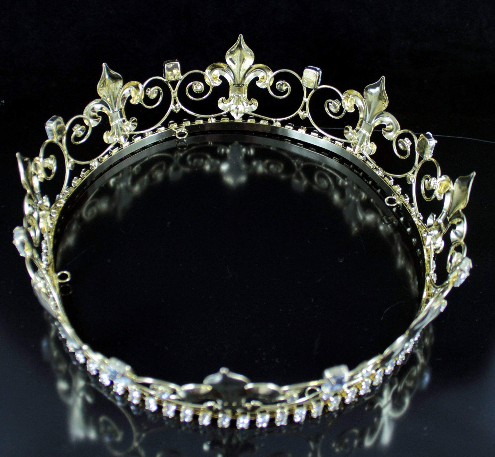 TEEN'S BOY'S METAL KING CROWN CLEAR AUSTRIAN RHINESTONE THEATER PROM PARTY H920 GOLD