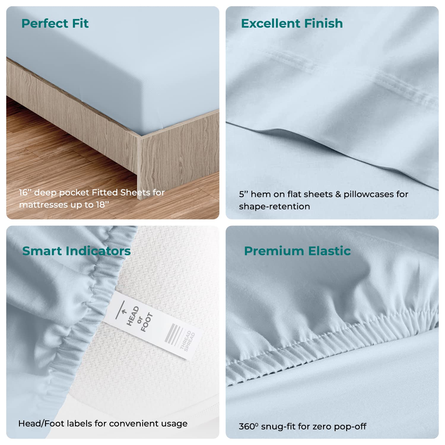THREAD SPREAD 100% Viscose Derived from Bamboo Sheets Full - 4 Piece Bamboo Viscose Sheets for Full Size Bed, Silky Soft, Organic Cooling Sheet Set, Fits Upto 18" Mattress - Aqua Blue Luxury Sheet