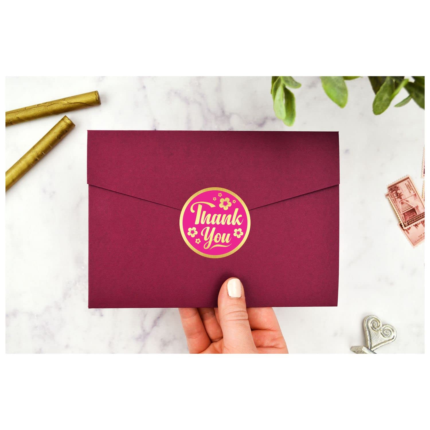 Thank You Stickers Seals Labels (Pack of 120) 2" Large Round Gold Foil Stamping for Cards Gift Envelopes Boxes - Magenta