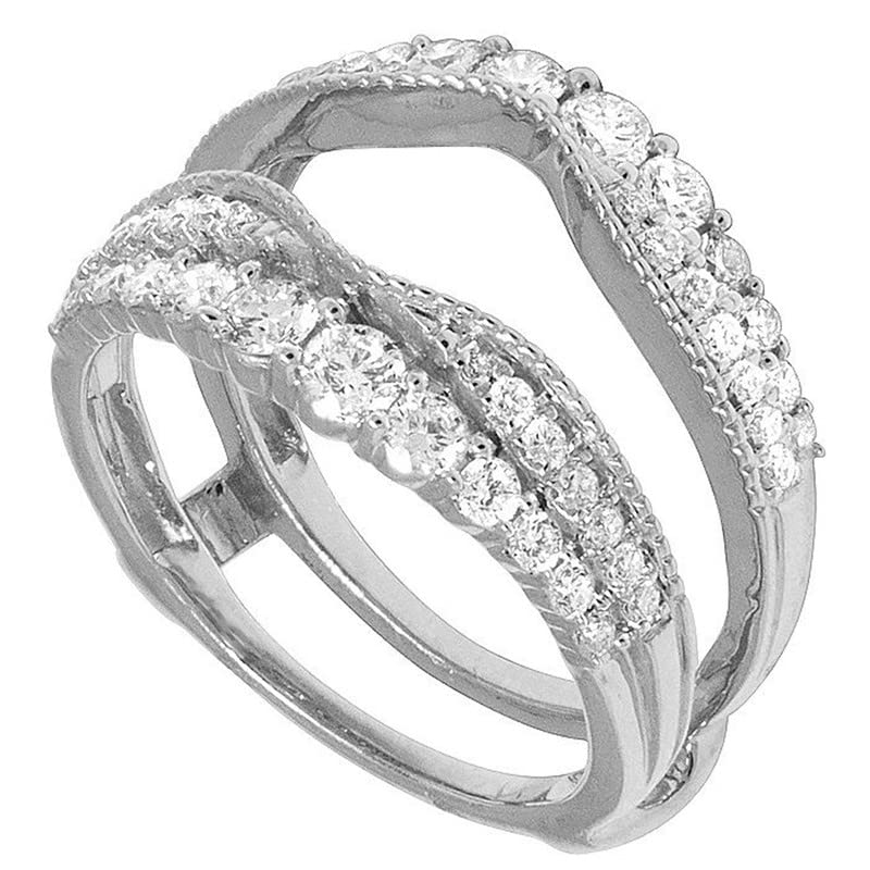 tusakha 1.25Ct Round Cut White Diamond 14K White Gold Over Solitaire Jacket Milgrain Enhancer Ring Size 6 For Women's