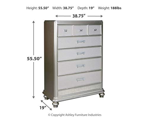 Signature Design by Ashley Coralayne Glam 5 Drawer Chest with Faux Shagreen Drawer Fronts, Silver