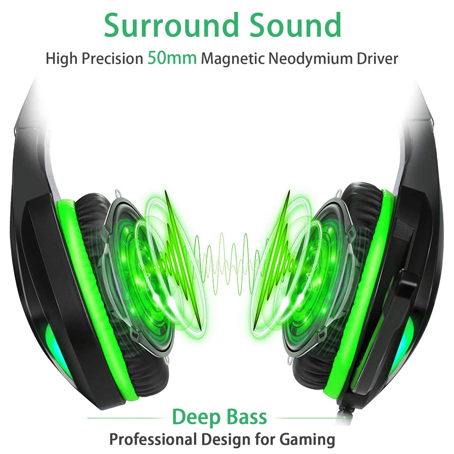 Vimbo Gaming Headset with Microphone for PS5 PS4,Xbox One,Laptops,PC,Phones, Stereo Over Ear Gaming Headphones with Noise-Canceling Microphone and LED Light