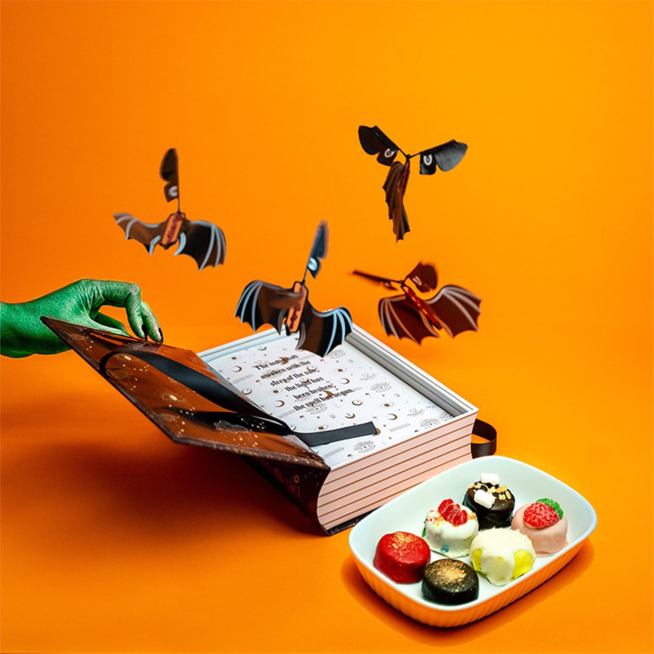 SendaCake Enchanted Spell Book Gift Box - Flying Bat Surprise & Delicious Cakes for Delivery - Gift for All Ages & Ideal for Halloween