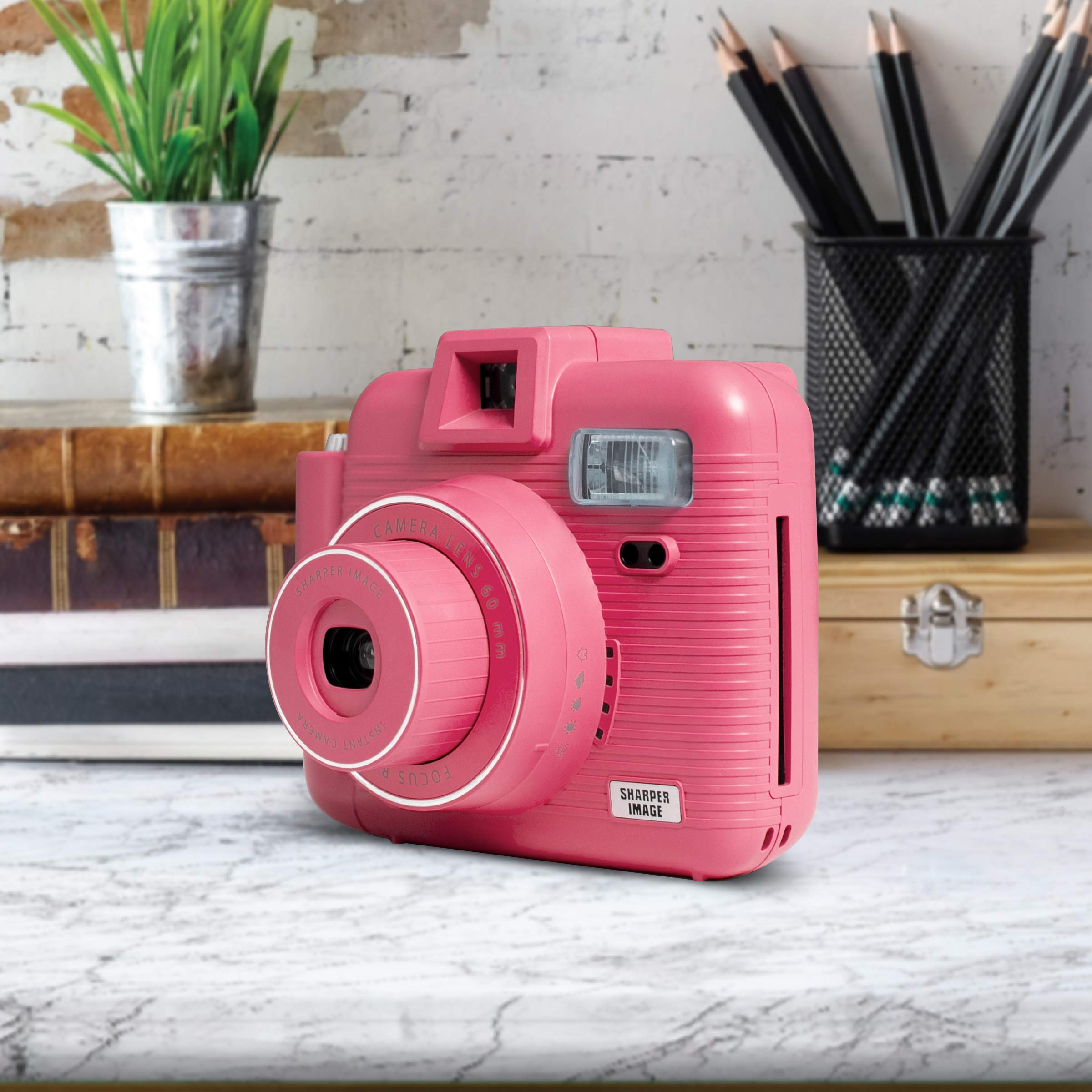 SHARPER IMAGE Instant Camera with Flash and 5 Lighting Modes, Compatible with Instant Mini Film, Prints Photos in Seconds, Capture Memories Indoors or Outdoors! β Pink