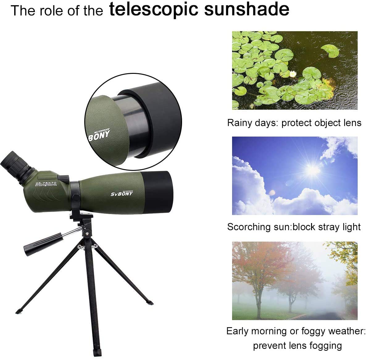 SVBONY SV14 Spotting Scope with Tripod Phone Adapter,25-75x70mm Spotting Scopes,Waterproof Spotter Scope,High Definition Sporting Scope,Scope for Bird Watching Shooting Range Scope