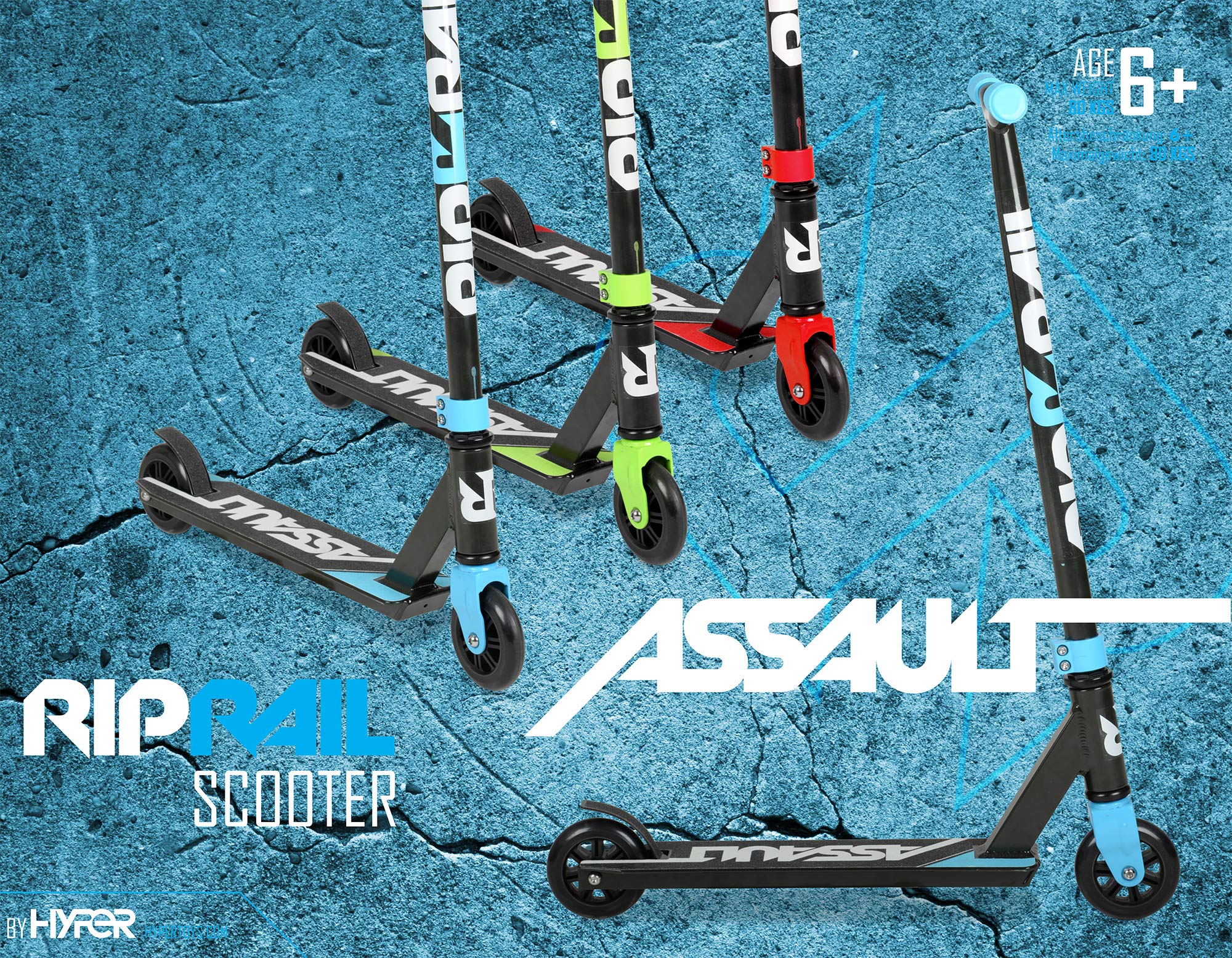 Riprail Assault Stunt Scooter Finished in Black/Red with Alloy Deck and ABEC-7 Bearings