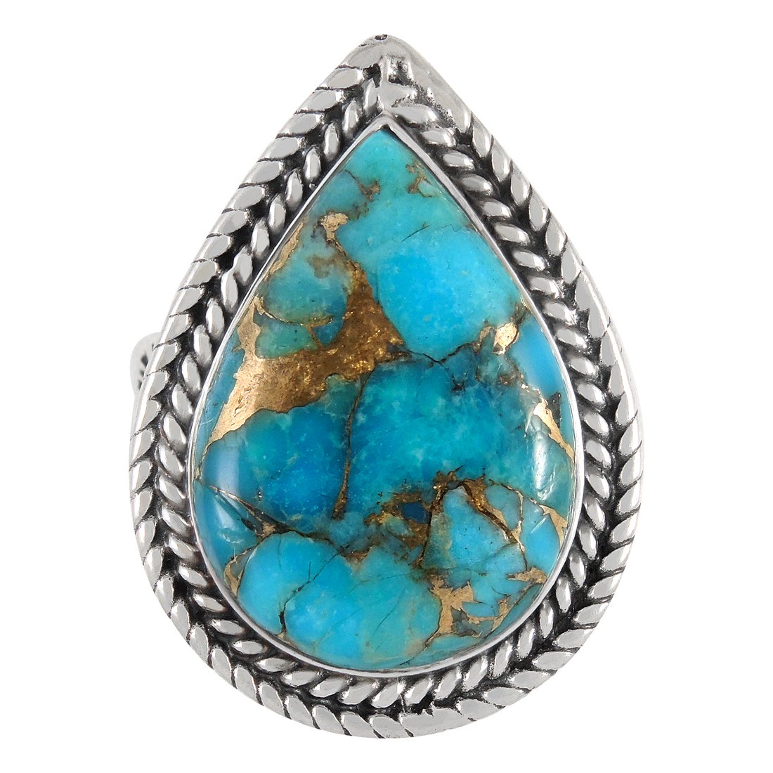 Turquoise Ring in Sterling Silver 925 & Genuine Turquoise Size 6 to 11 (SELECT color) (Framed Teardrop, 8)