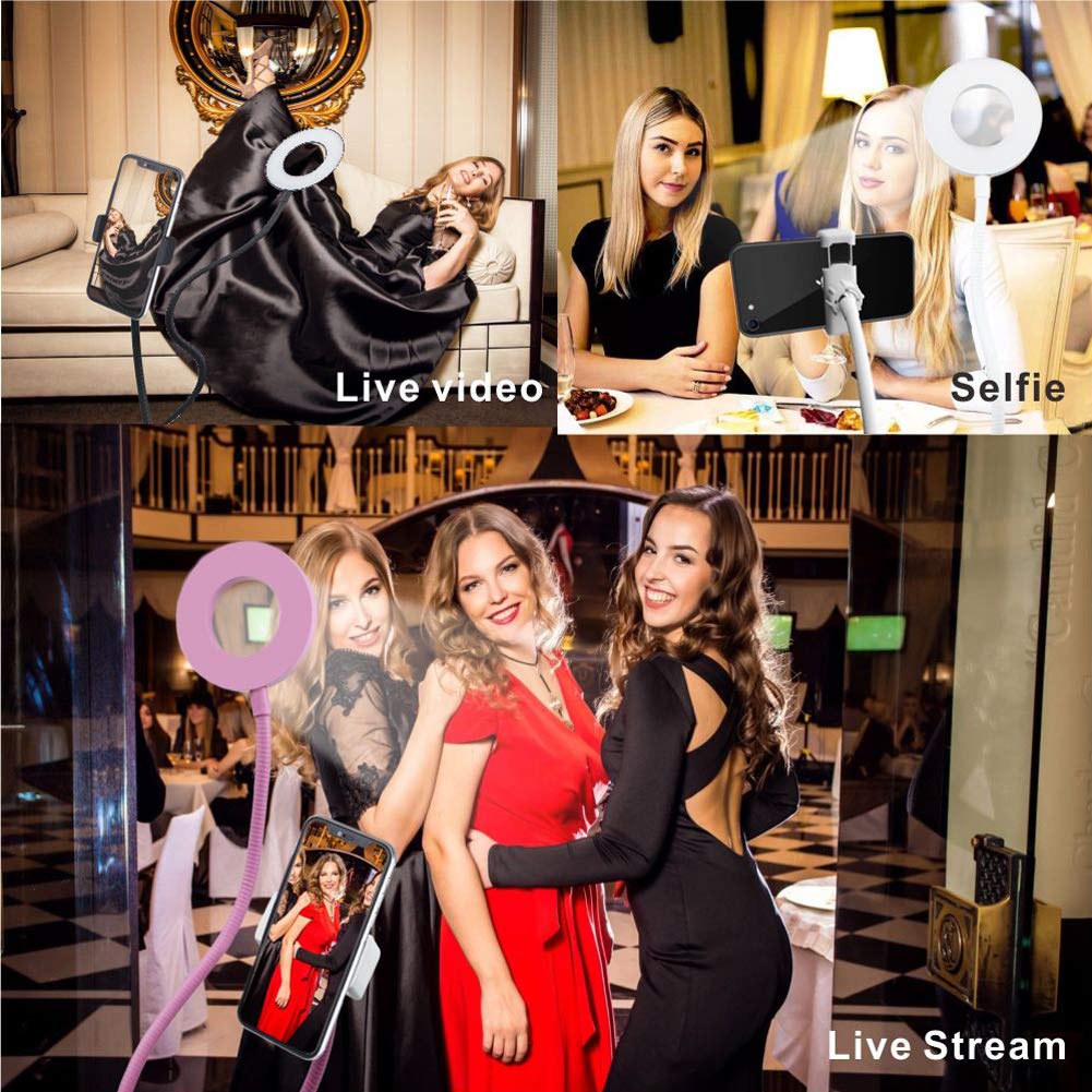 TIK Tok Ring Selfie Light with Stand and Phone Holder Tripod for iPhone for Makeup/YouTube/Photography/Camera/Vlog/Blogging Compatible with Android iPhone (White)