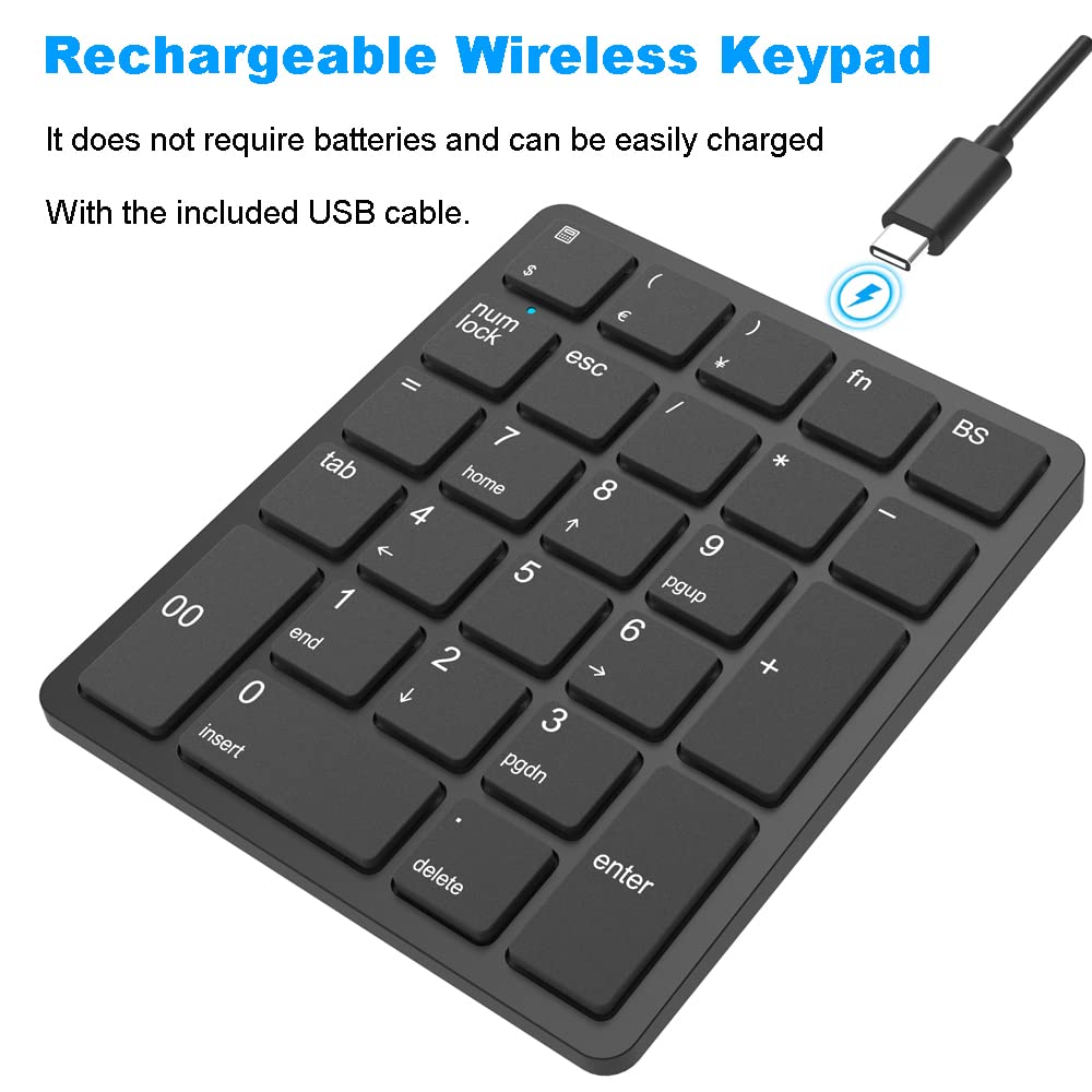 Wireless Number Pads, Numeric Keypad Numpad 26 Keys Portable 2.4 GHz Financial Accounting Number Keyboard Extensions 10 Key USB Keypad, PC, Desktop, Small Keyboard, Notebook (Black)