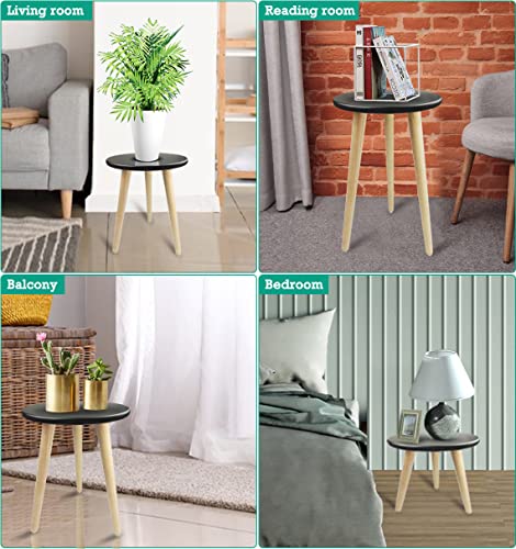 Tuohours 14IN Tall Plant Stand Holder for Indoor Planters, Mid Century Small Round Wood Table for Living Room Corner Floor