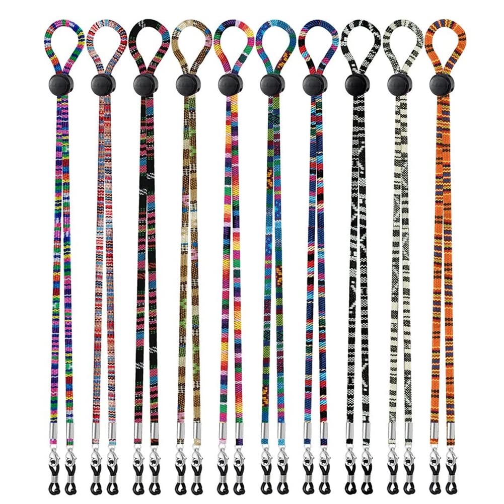 Tvoip 10Pcs Portable Ethnic Pattern Neck Buckle Lanyard Hanging String Neck Strap Hat Chin Cord Glasses Masks with Adjustable Cord Fastener，Unisex Removable Sun Hat Chin Strap