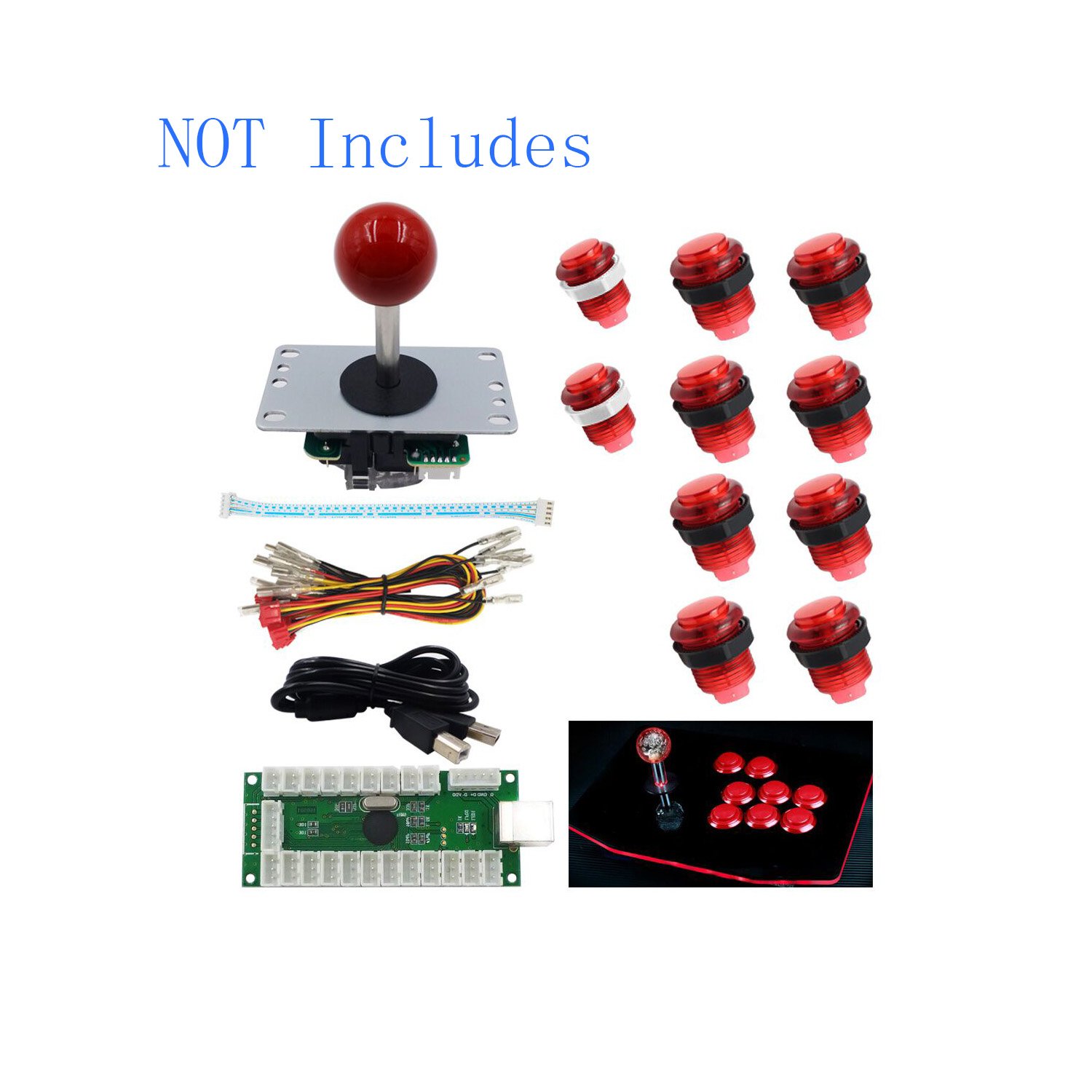 SJJX Zero Delay USB Encoder LED Joystick Kit Arcade DIY Controller For PC Retropie Raspberry Pi MAME