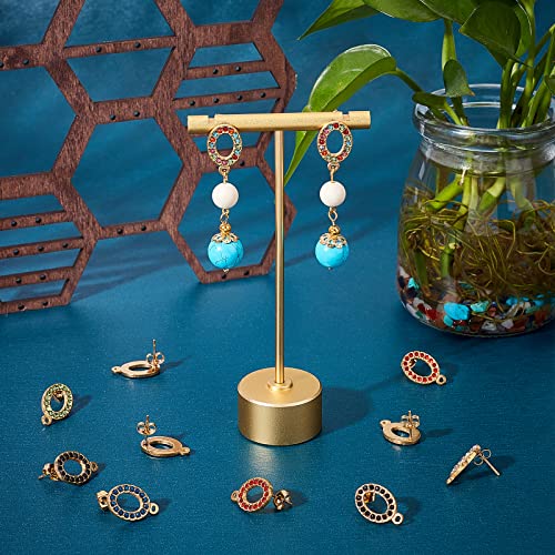 UNICRAFTALE 12Pcs 6 Colors Oval Stud Earring Findings Hypoallergenic Rhinestone Stud Earring with Loop Oval Earring with Ear Nut 0.8mm Pin Earring Posts for DIY Earrings Jewelry Making