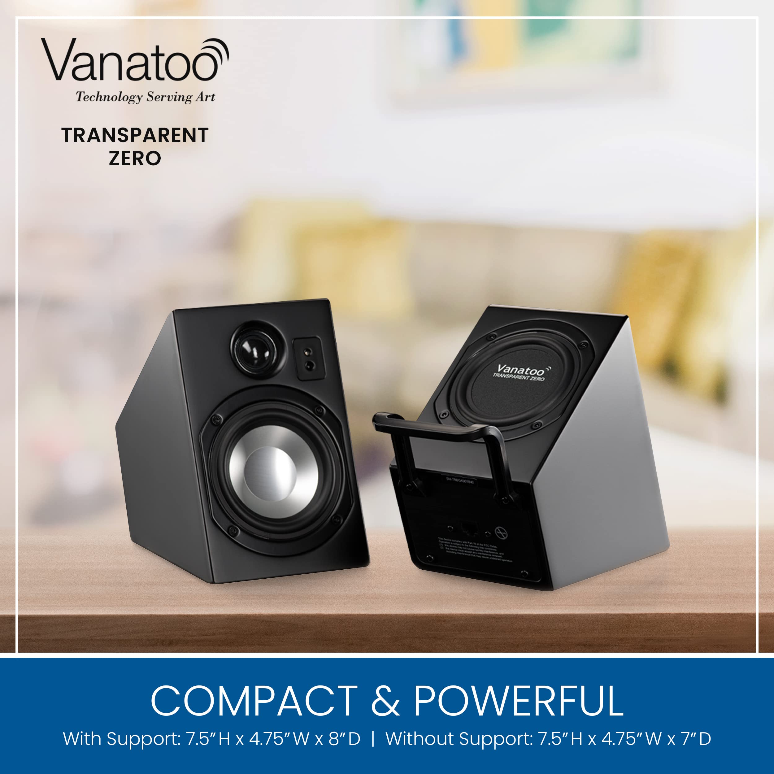 Vanatoo Transparent Zero Powered Speakers - Bluetooth Speakers - Speakers AUX, USB, Optical, Analog - Computer Speakers - TV Speakers - Gaming Speakers - Black, Set of 2