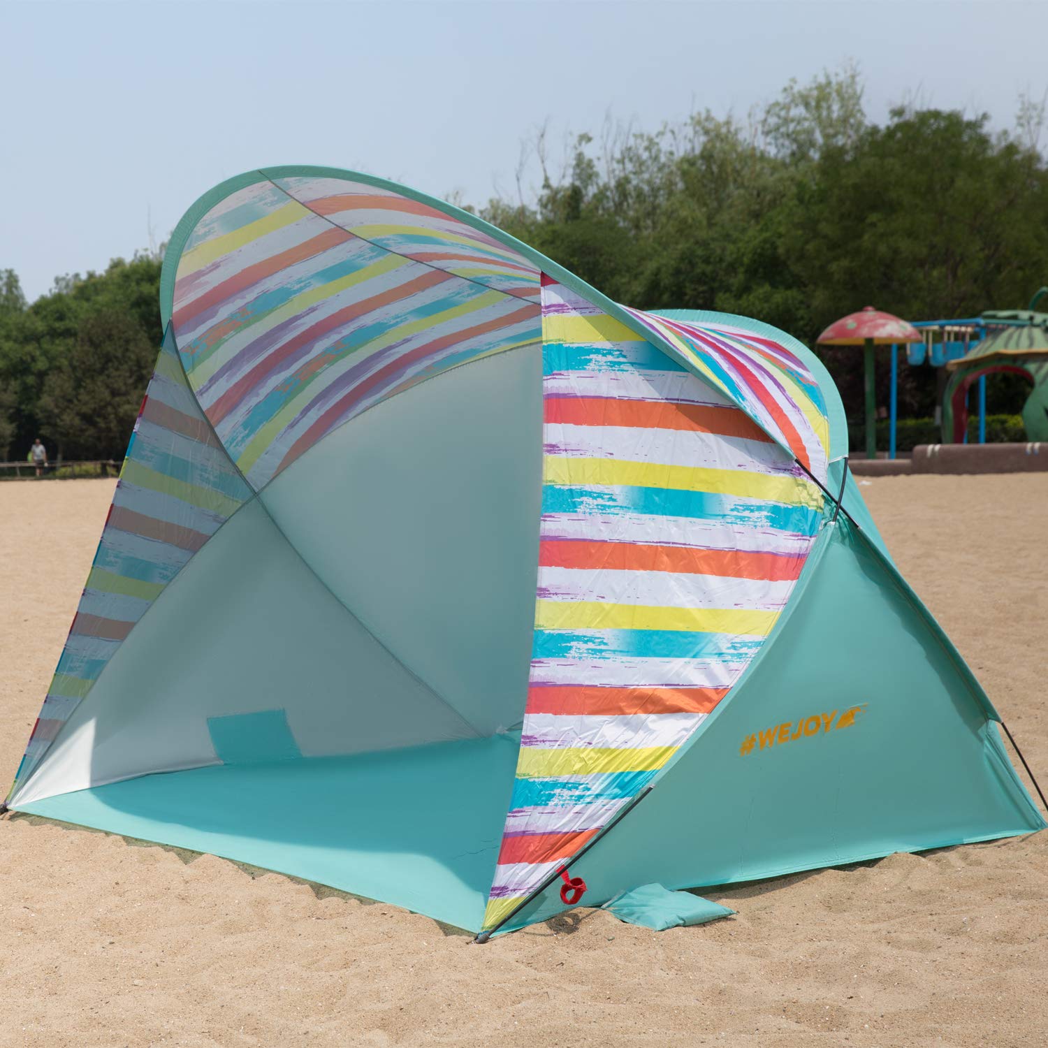 WEJOY 3-4 Persons Beach Tent Oversize Pop-up UPF 50+ UV Protection Portable Durable Sun Shade Shelter Camping Hiking Canopy Tents with Extended Floor Easy Set Up Light Weight