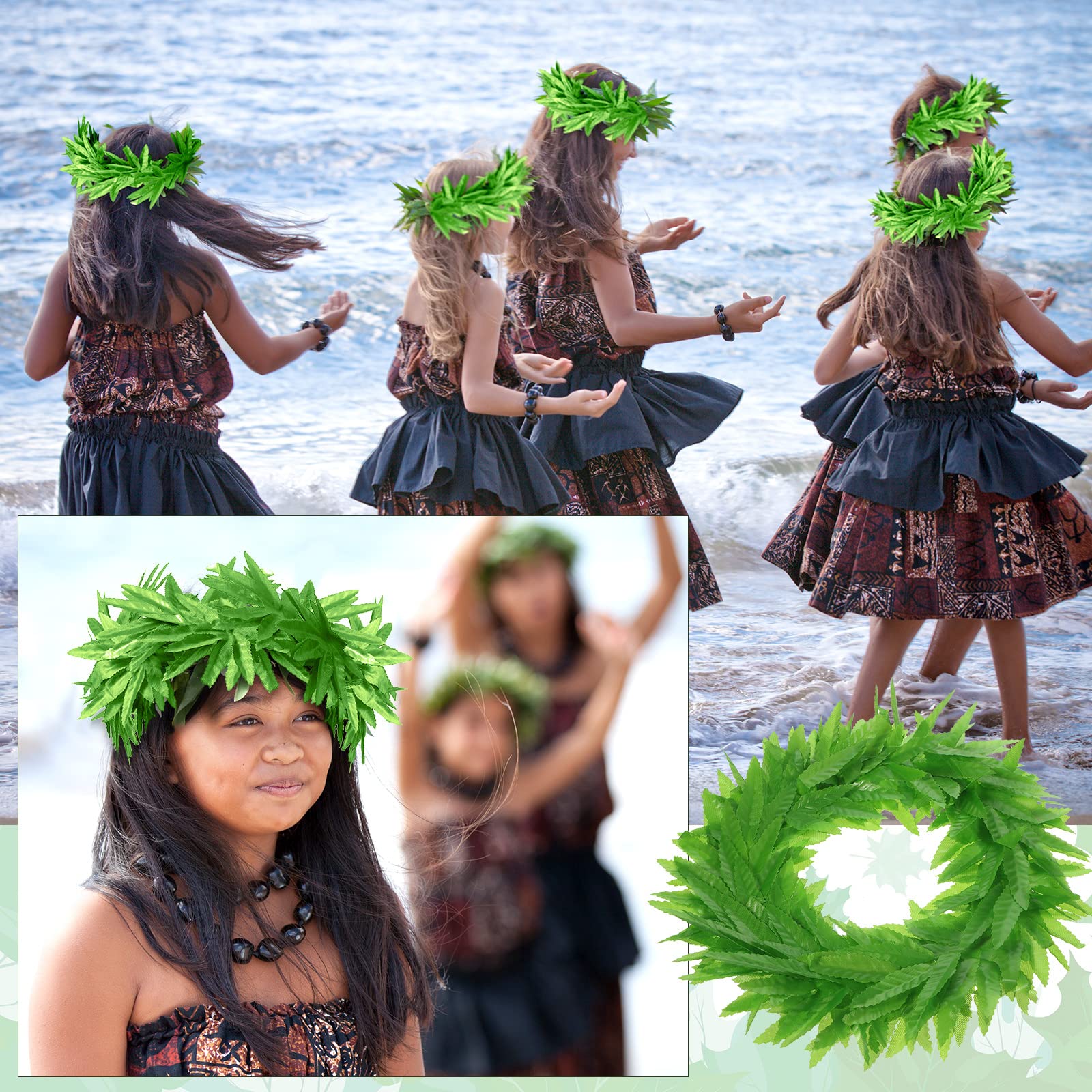 WILLBOND 6 Pieces Tropical Fern Leaf Headband Hawaiian Tropical Leis Headband Knitted Fabric Toga Headwear Leaf Crown