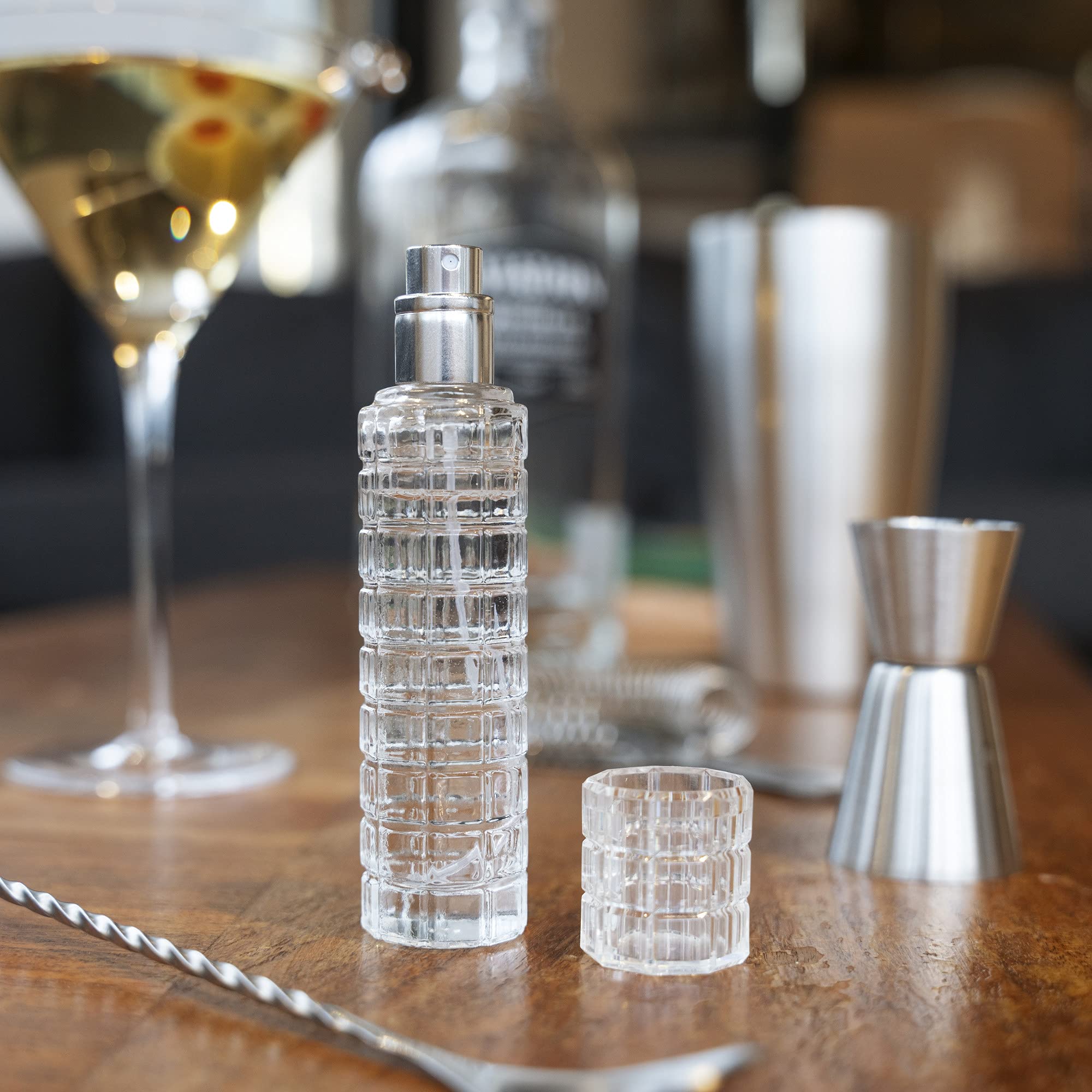 Viski True Martini Atomizer Perfect for Vermouth or Bitters, Spray Bottle, Travel Fragrance, DIY, Refillable Sprayer, Stainless Steel, Bar Accessory, 30 ml, Set of 1, Clear