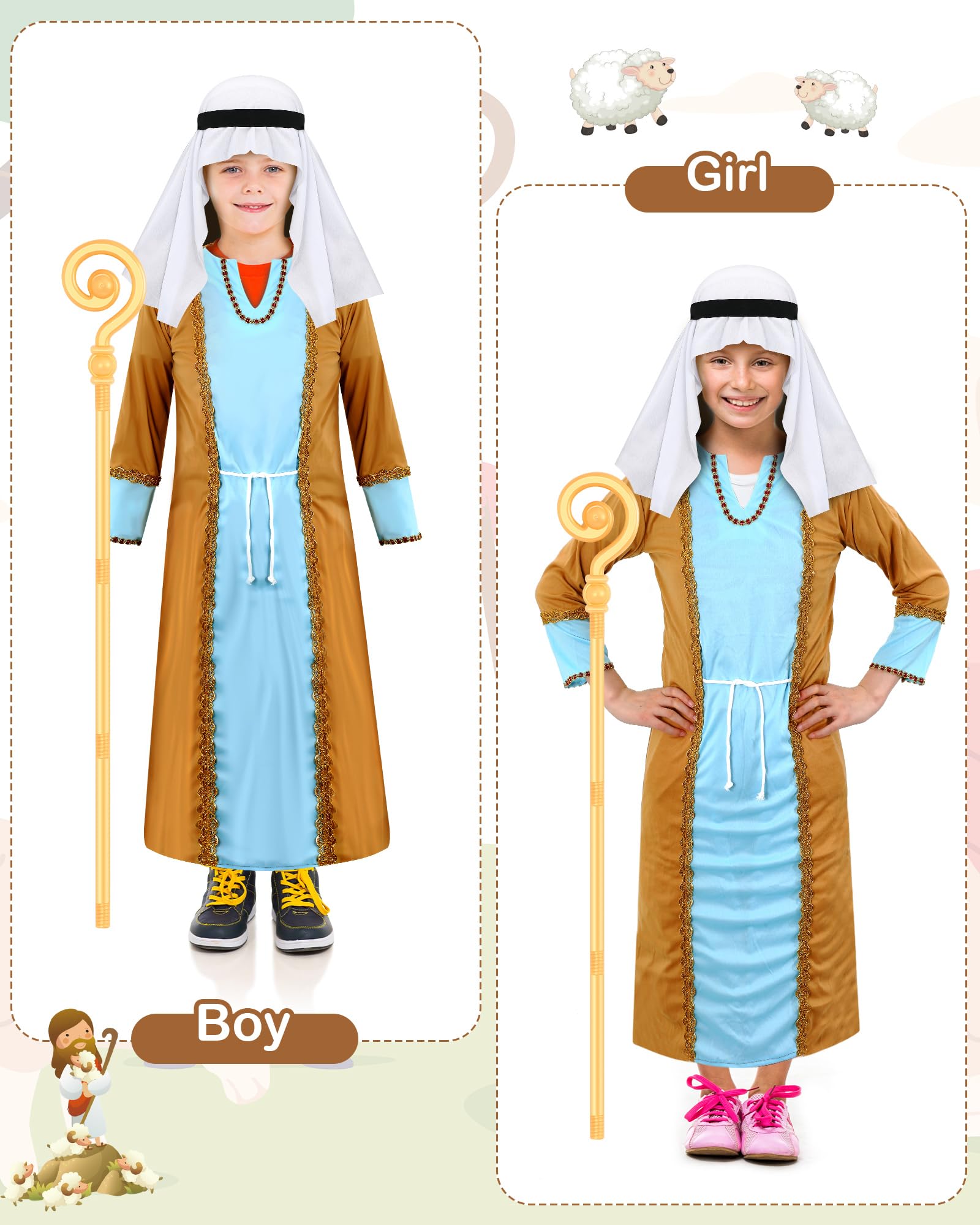 Vabean 3 Pcs Virgin Mary Costume Jesus Biblical Costume First Communion Costume Halloween Shepherd Costume(Classic, XL)