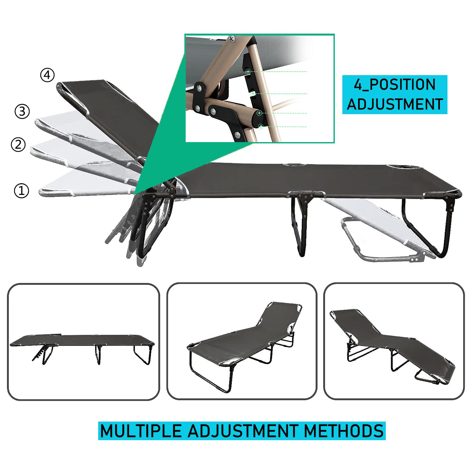 ZZYYQ Camping Cot,Outdoor Portable Folding Camping Cot, Adjustable 5-Position Adults Sleeping cots with Mattress, Patio Folding Lounge Chair Sleeping Cots Bed, Home Office Vacation Nursing