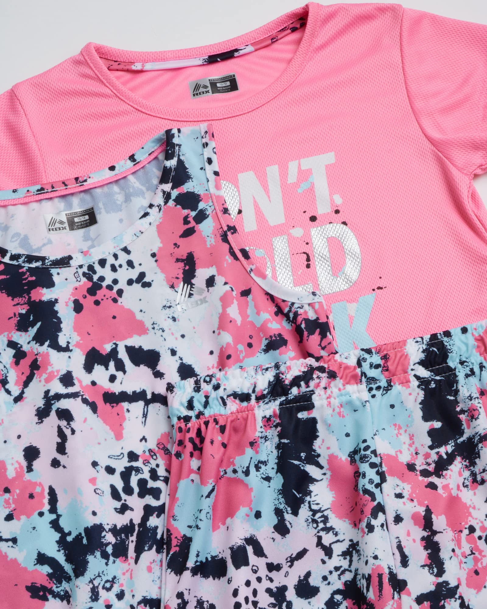 RBX Girls' Shorts Set - 6 Piece Performance T-Shirt, Tank Top, and Dolphin Shorts (4-12), Size 7/8, Pink Shine/White Multi