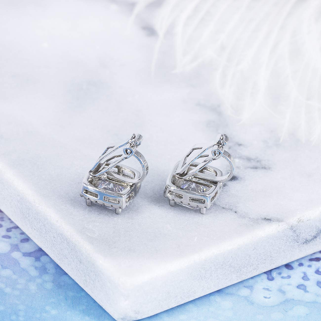 YOQUCOL 7MM Clip On Stud Earrings Square Cubic Zirconia Crystal Not Pierced Studs Earrings For Women