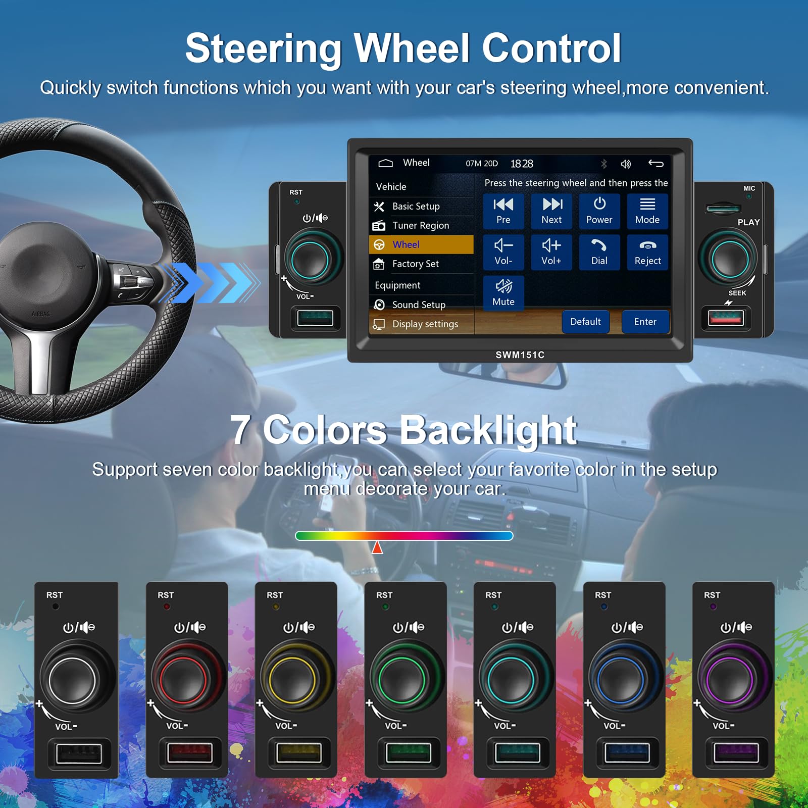 Single Din Car Stereo with Carplay Android Auto, 5 Inch Touch Screen Car Radio with Bluetooth 5.1 FM Radio Mirror Link Voice Control USB Fast Charging SWC TF Dual Mic + 12LED Backup Camera