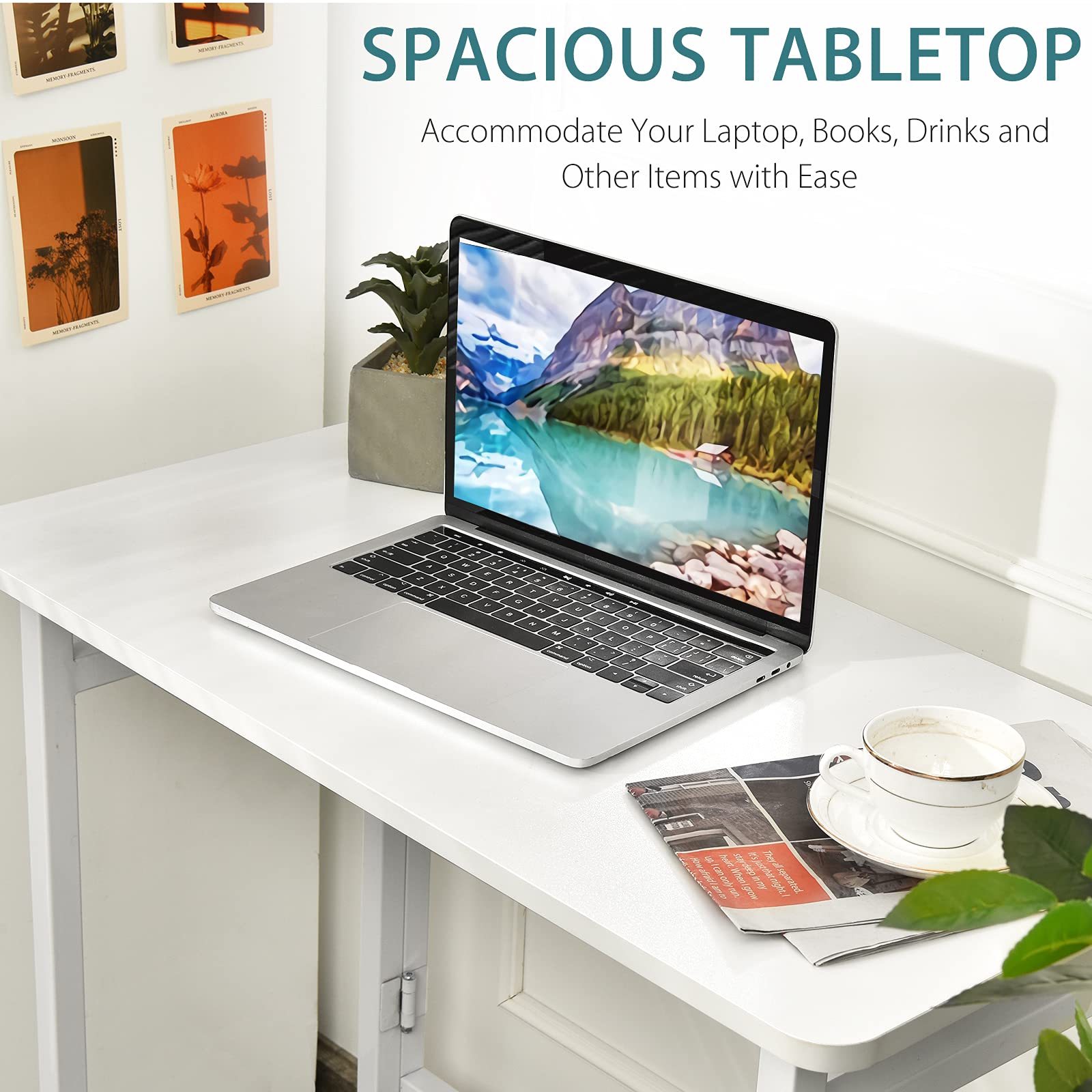Tangkula Folding Computer Desk, Simple Metal Frame Computer Desk Modern Home Office Laptop PC Workstation Compact Study Writing Reading Table for Small Space, Folding Table (Black)