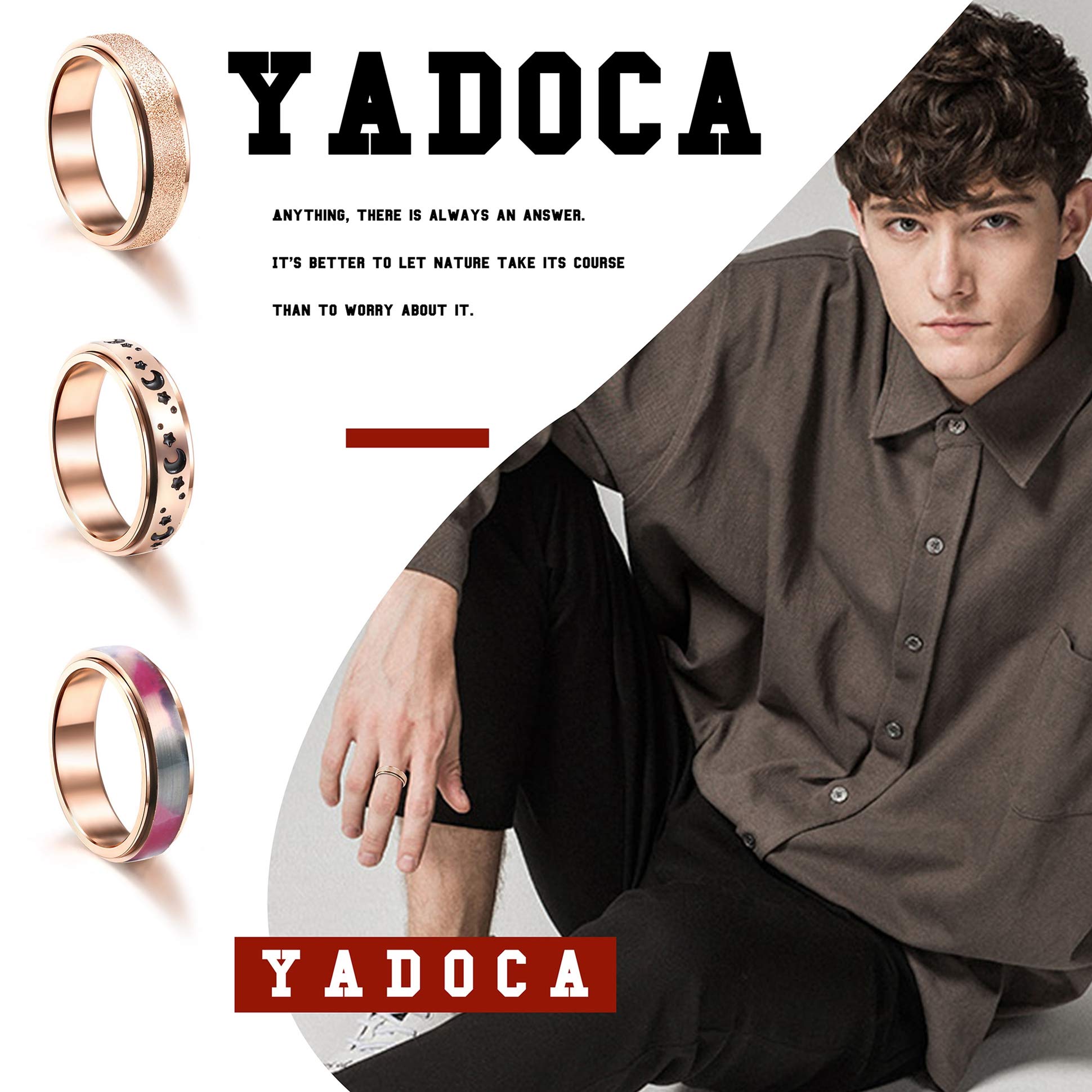 YADOCA 3 Pcs 6mm Spinner Band Ring for Men Women Moon Star Celtic Stress Relieving Ring Fidget Band Ring Rose Gold Stainless Steel 8