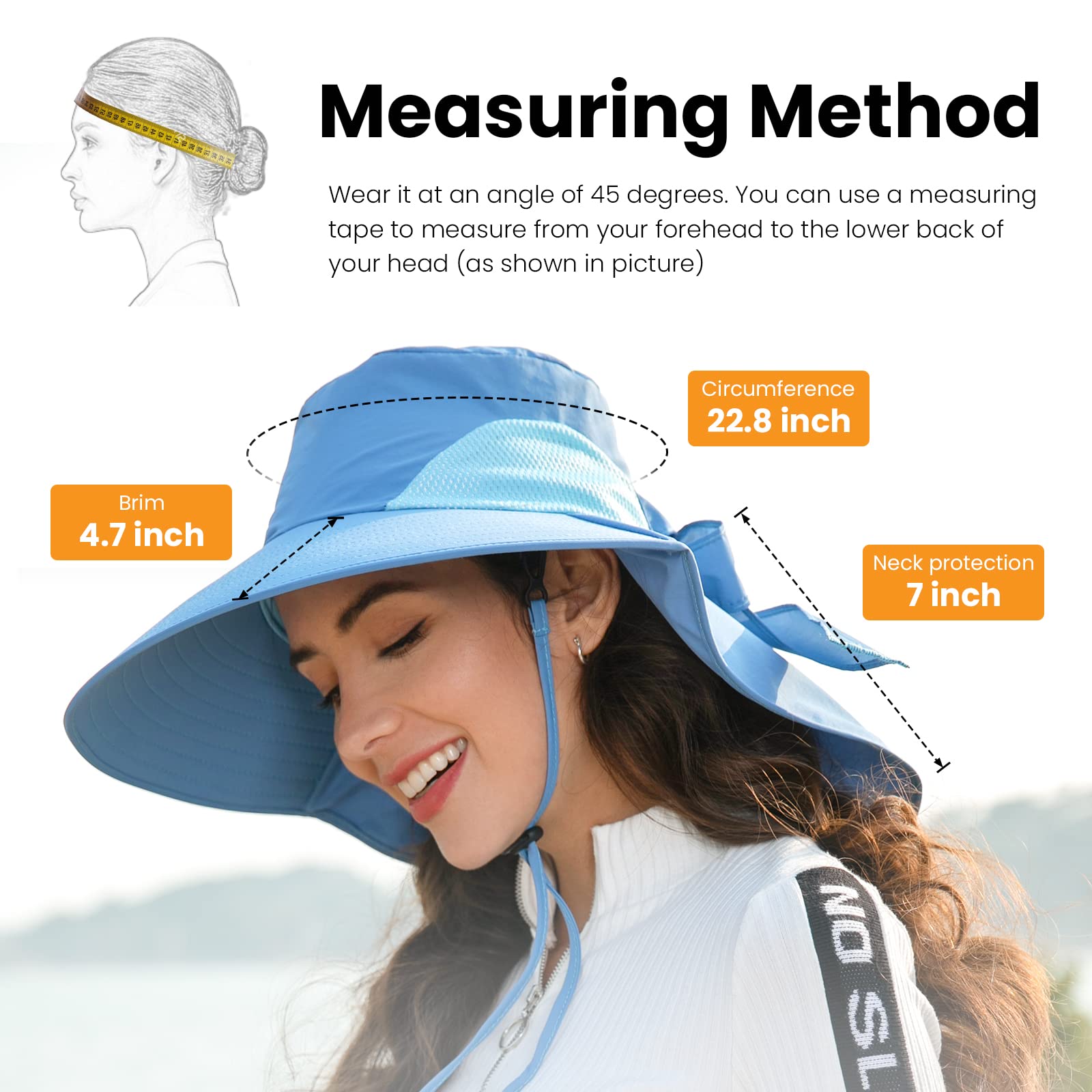 Sun Hats for Women Foldable Flap Cover UPF 50+ UV Protective Wide Brim Bucket Sun Hat Khaki