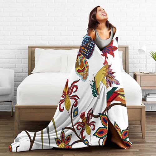 Throw Blanket 40x50 Inch,Oriental Beautiful Flowers Bird Flannel Soft Cozy Fluffy Throw Blankets and Warm Throws for Adults in Couch Sofa Bed 50x40 Inch