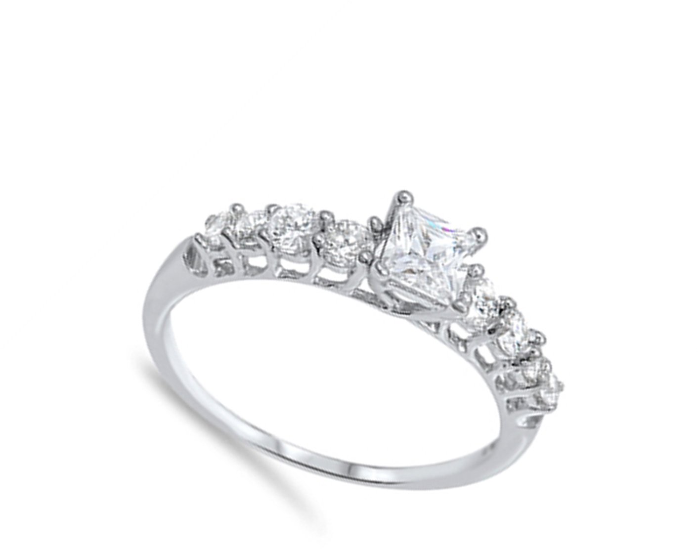 Square White CZ Beautiful Wedding Ring New .925 Sterling Silver Band Size 10