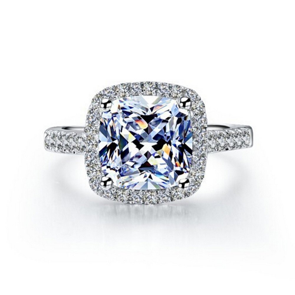 TenFit Jewelry 3 Carat VVS1 Simulated Diamond Engagement ring for Women silver Wedding Jewelry, Size:7
