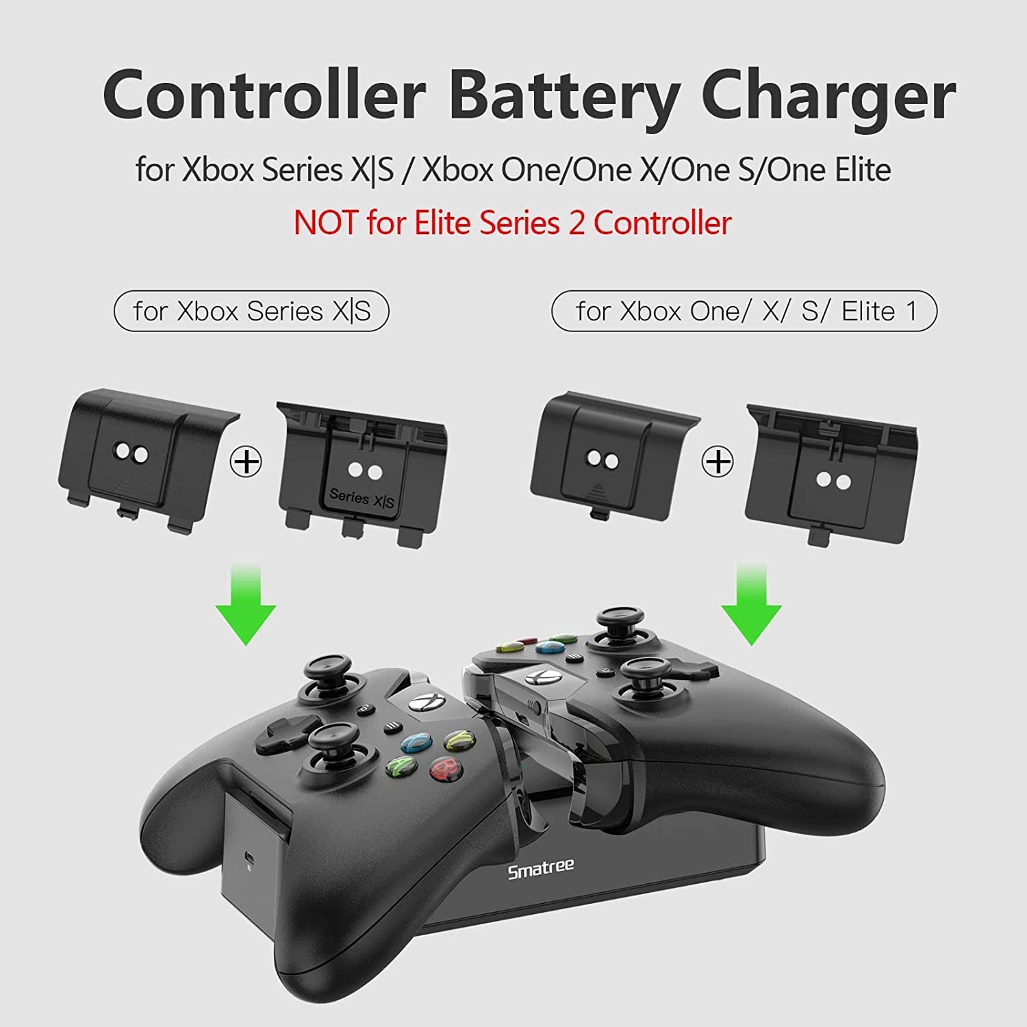 Smatree Controller Charger for Xbox Series X|S, Dual Charging Station for Xbox One/One X/One S/One Elite, Dual Charging Dock with 2x2000mAh Rechargeable Battery(Update Fit Xbox Series X|S)