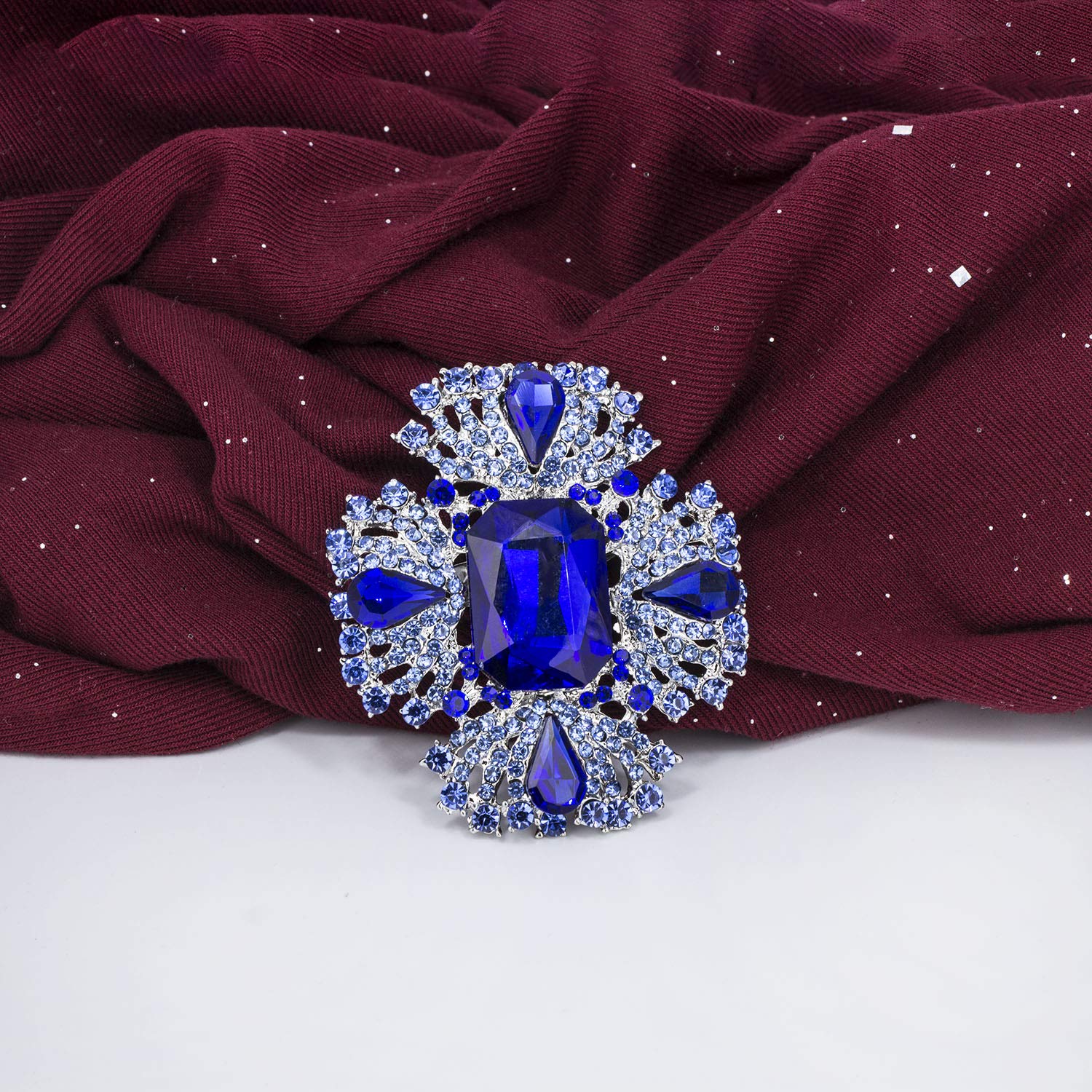 YOQUCOL Vintage Blue Austrian Crystal Rhinestone Brooch Pin Elegant Jewelry For Women