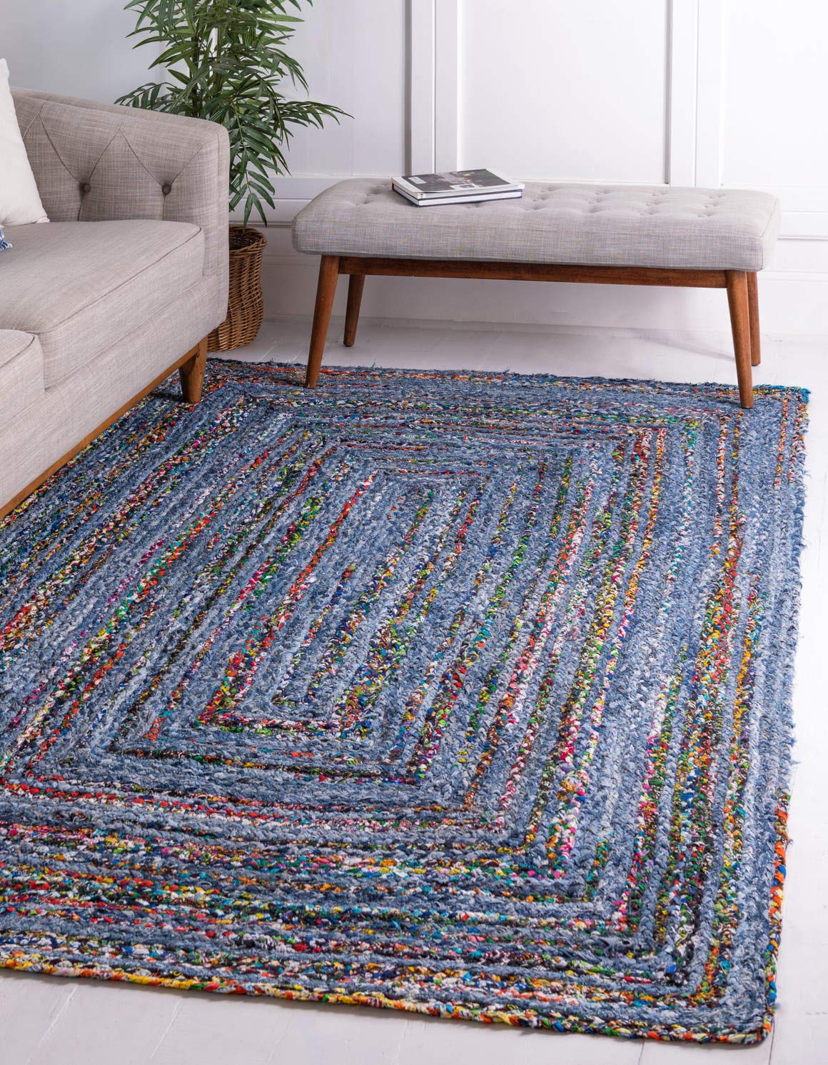 Unique Loom Braided Chindi Collection Casual Modern Blue/Dark Blue Area Rug (5' 0 x 8' 0)