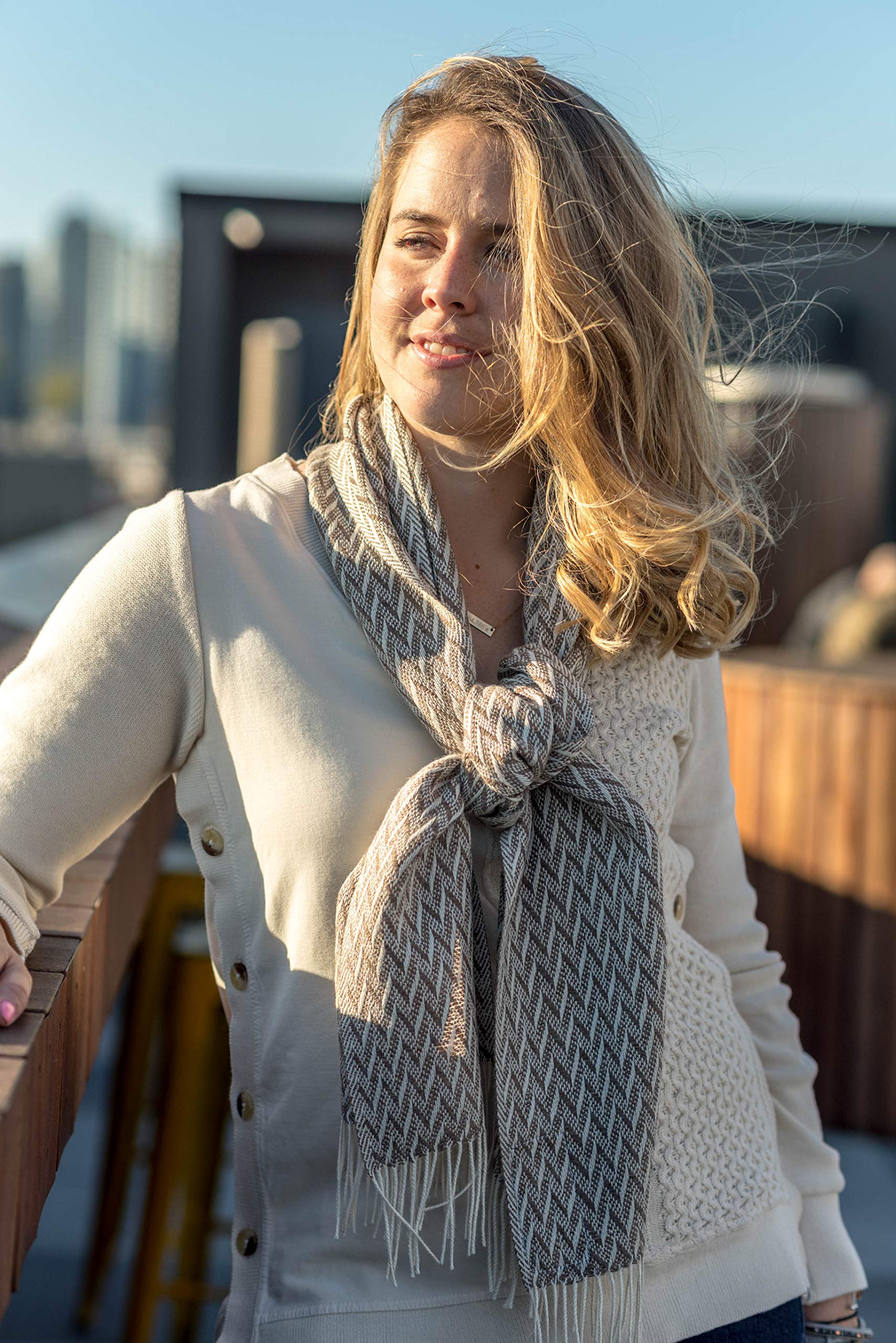 Rugged Andes Trading Company 100% Alpaca Wool Scarf - Natural (Grey and White)