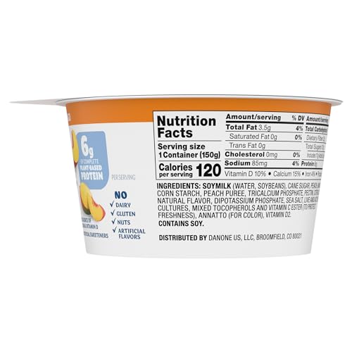 Silk Peach Mango Dairy Free, Soy Milk Yogurt Alternative, Smooth and Creamy Plant Based Yogurt with 6 Grams of Protein Per Serving, 5.3 OZ Container