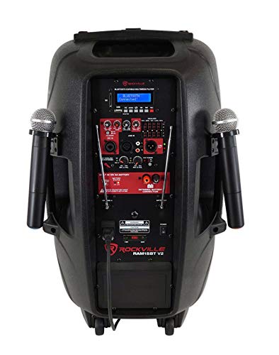 Rockville 15" Rechargable Powered 800W PA DJ Speaker, 2 Mics, Bluetooth (RAM15BT V2)