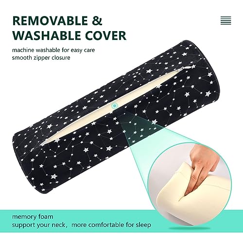 Vnurnrn Shining Stars Neck Support Pillow Round Neck Roll Bolster Cylinder Pillow Cervical Pillows Arm Pillow for Leg Knee Back Head Support for Work Women Men Traveling Headrest