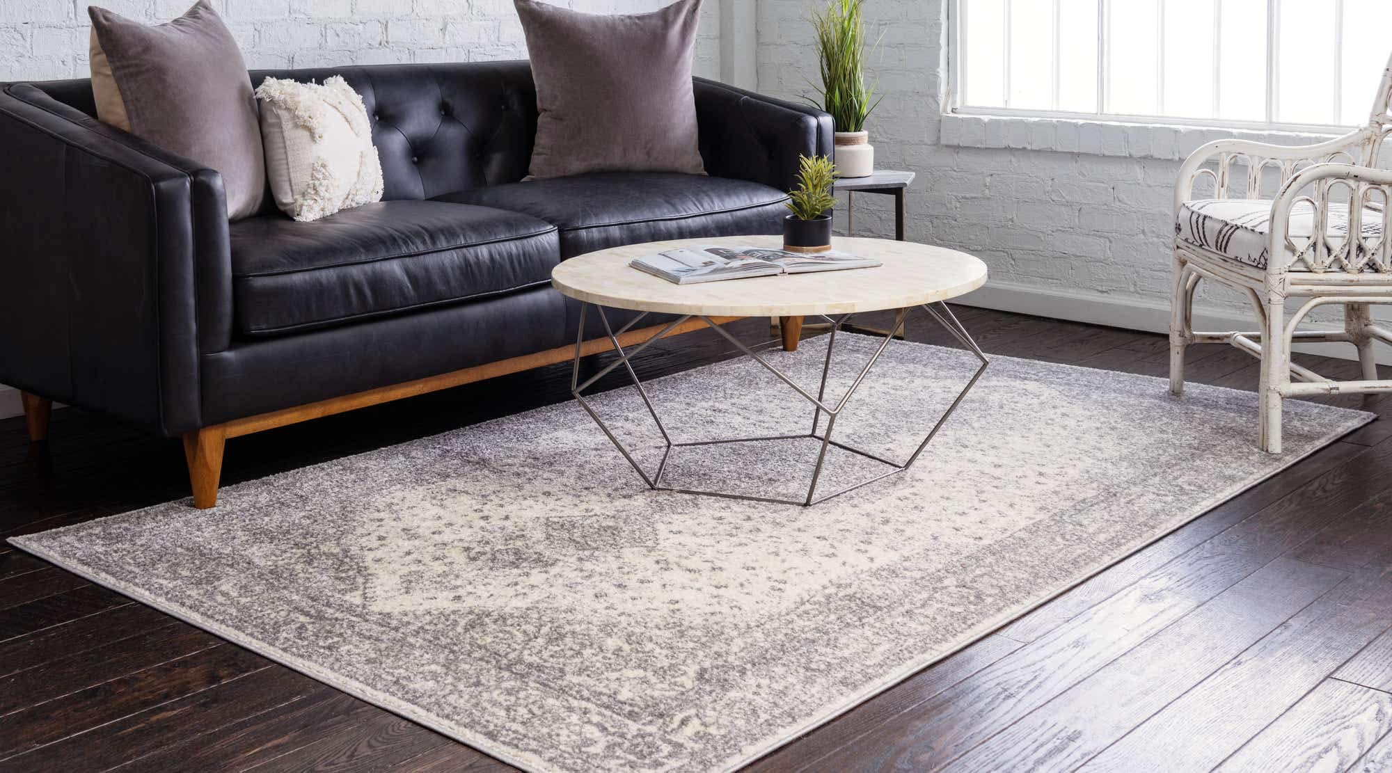 Unique Loom Bromley Collection Area Rug - Midnight (10' x 14' Rectangle, Light Gray/ Ivory)
