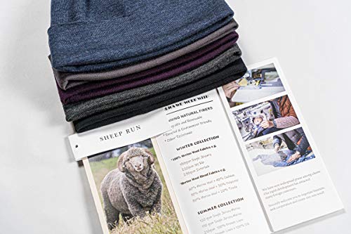 SHEEP RUN 100% Merino Wool Lightweight Wicking Cuff Beanie Hat for Outdoor Hiking Hunting (Black)