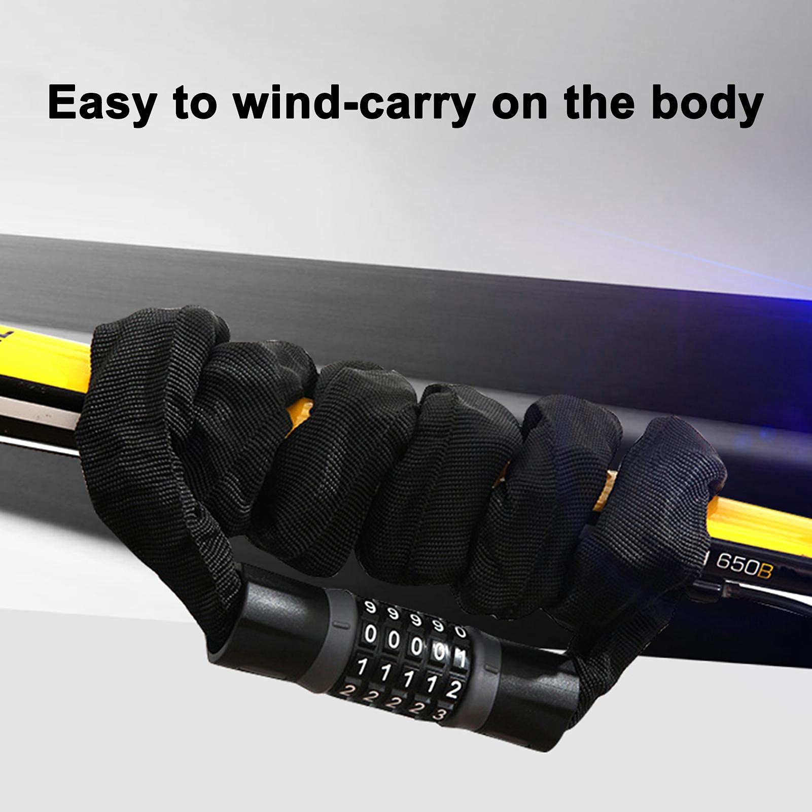 Xinrimoy Bike Chain Lock, 5 Digits Codes Resettable Combination Bike Lock, Outdoors Multifunctional Steel Cable Code Lock for Bicycle, Motorcycles, Scooters, Length 1.2m