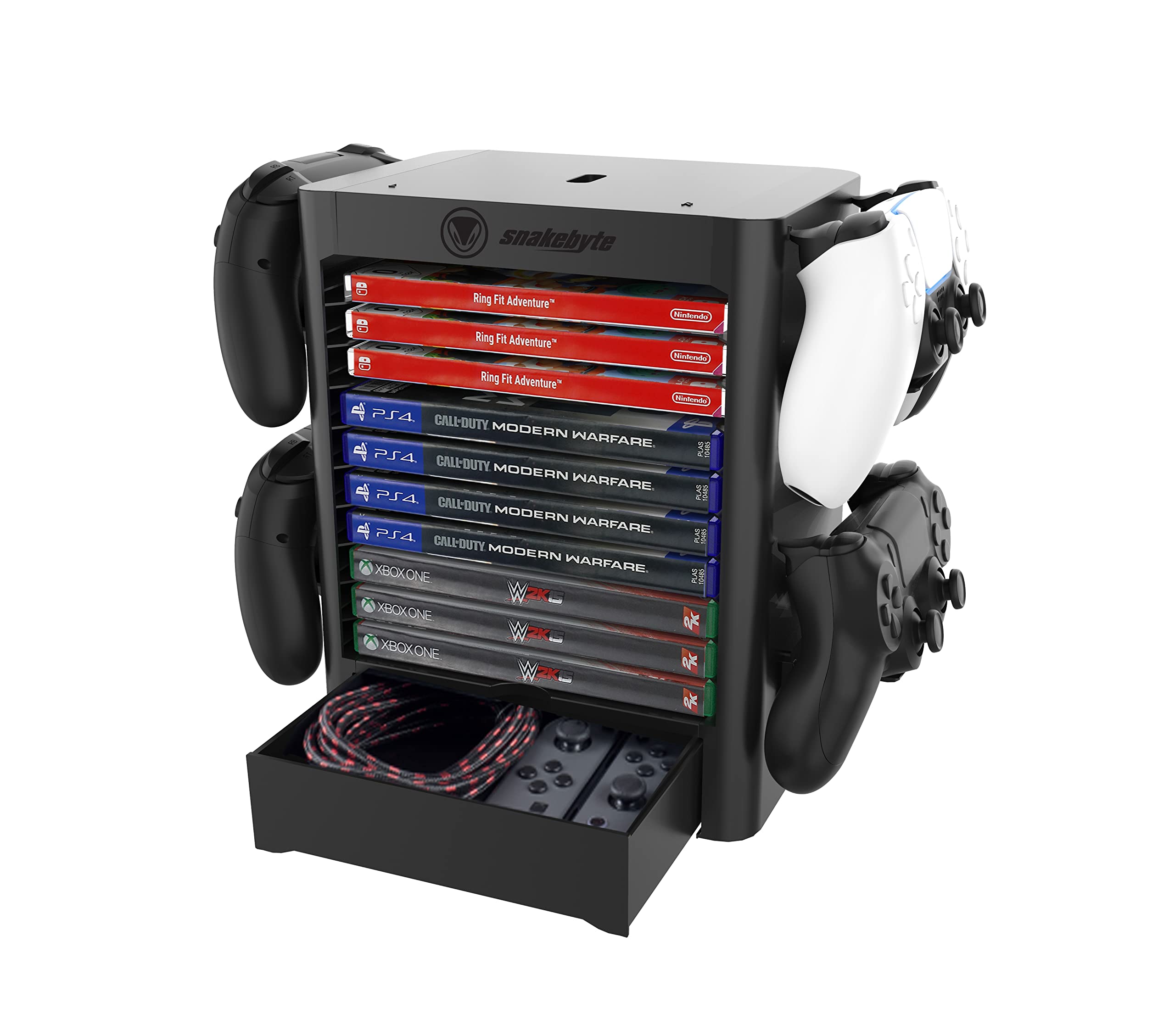 Snakebyte Games Tower 5 - Black -For PlayStation 5 Universal Storage Solution for Up to 10 Games/Blu-Ray's and 4 Controllers Storage Stand for PS5 PS4