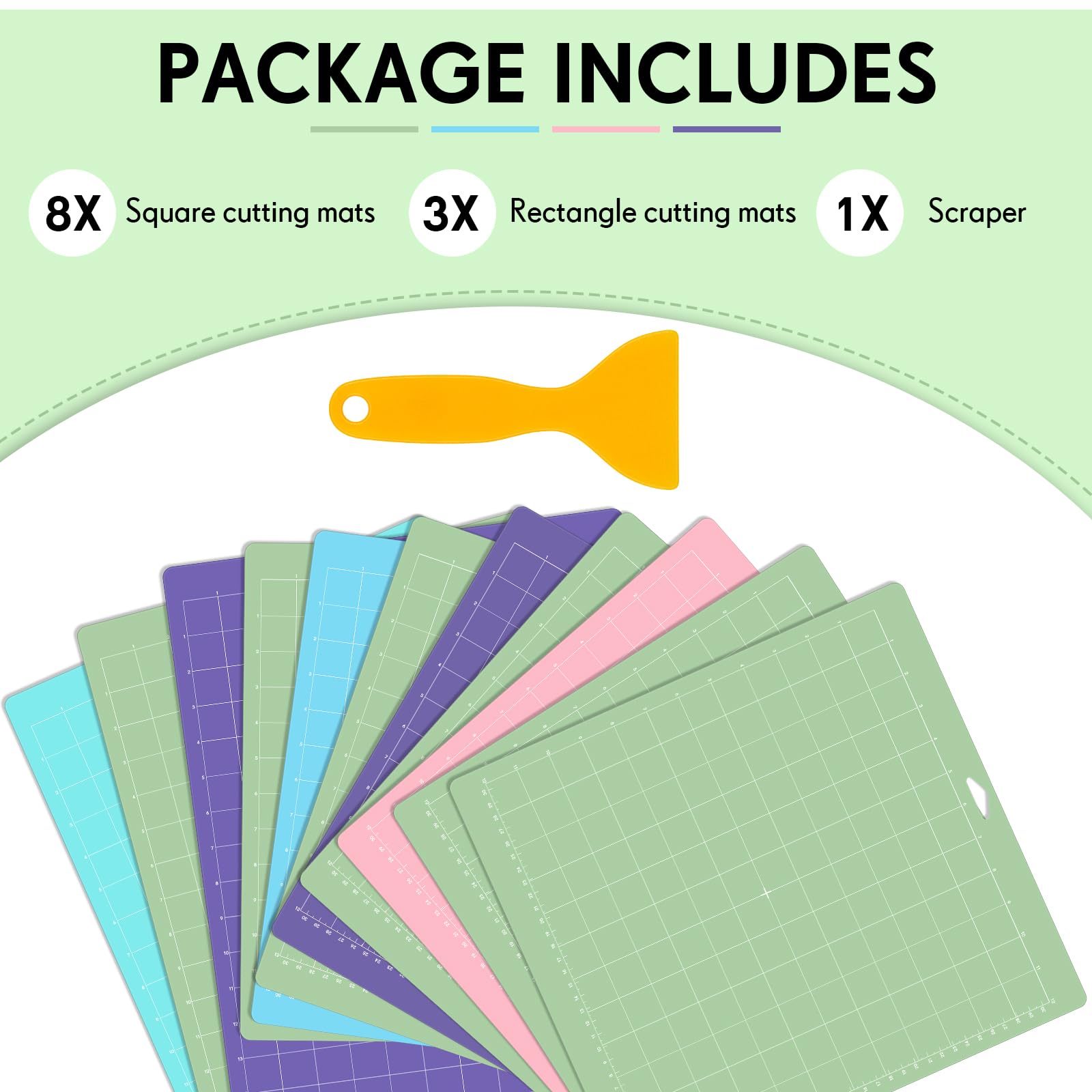 Soaoo 11 Pcs Cutting Mat Variety for Crafts Machine Gridded Quilting Cut Mats Strong Standard Light Adhesive Cutting Mats with Scraper for Arts Accessories (Multicolor,12'' X 12'', 24'' X 12'')